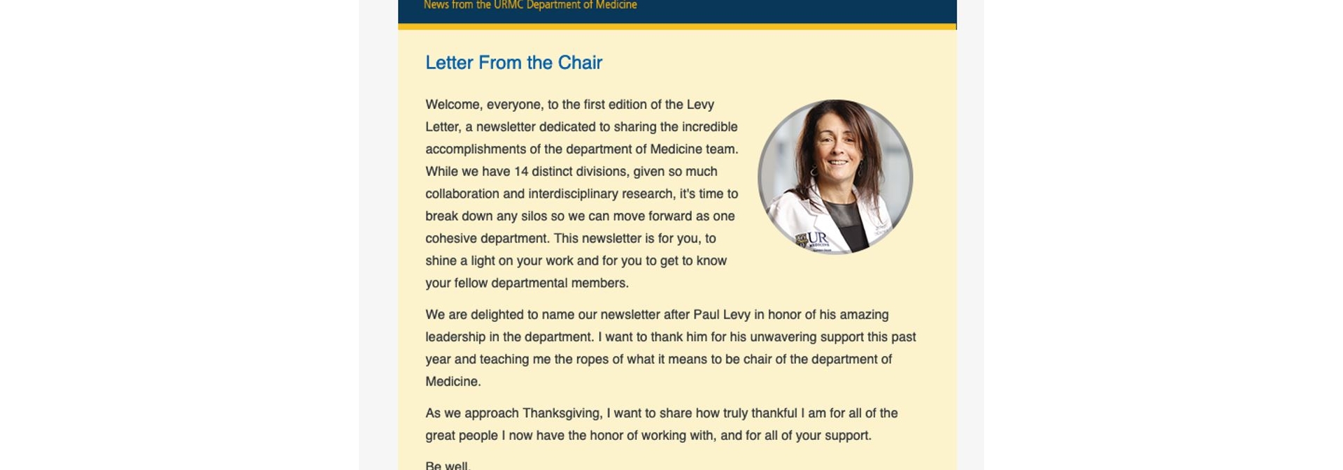 The Levy Letter Celebrates One Year Anniversary | URMC Newsroom