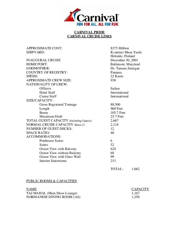 Document | Pride Fact Sheet | Carnival Cruise Line