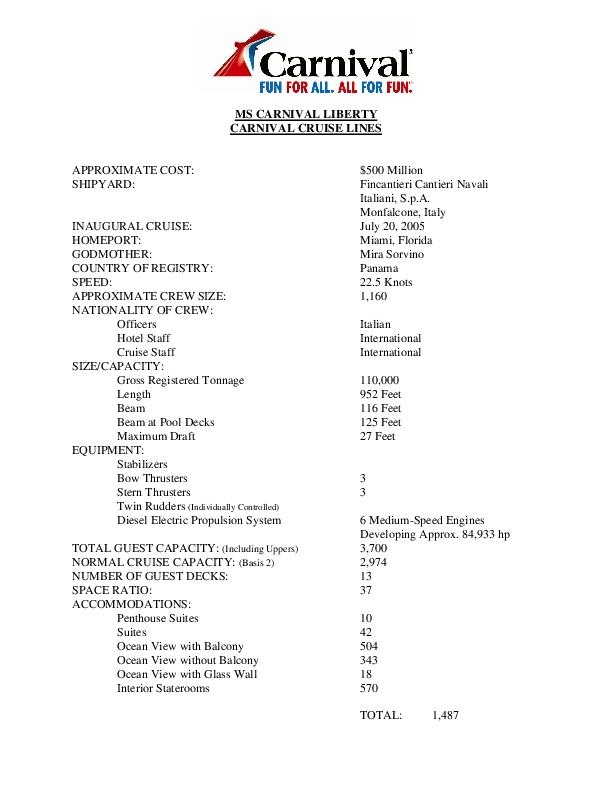 Document | Liberty Fact Sheet | Carnival Cruise Line