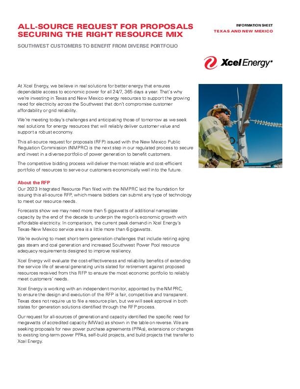 Document | New Mexico RFP Info Sheet | Xcel Energy Newsroom