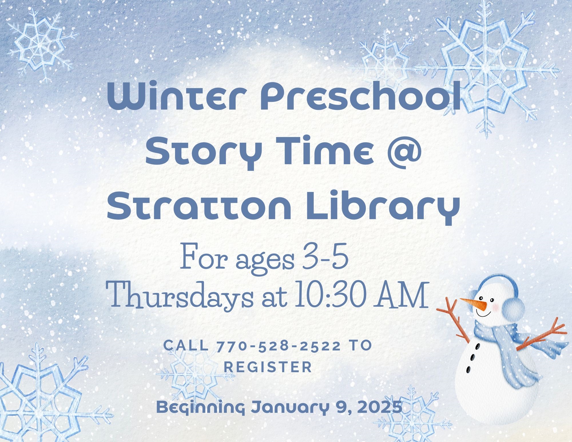 Stratton Winter Preschool Story Time | Cobb County Georgia