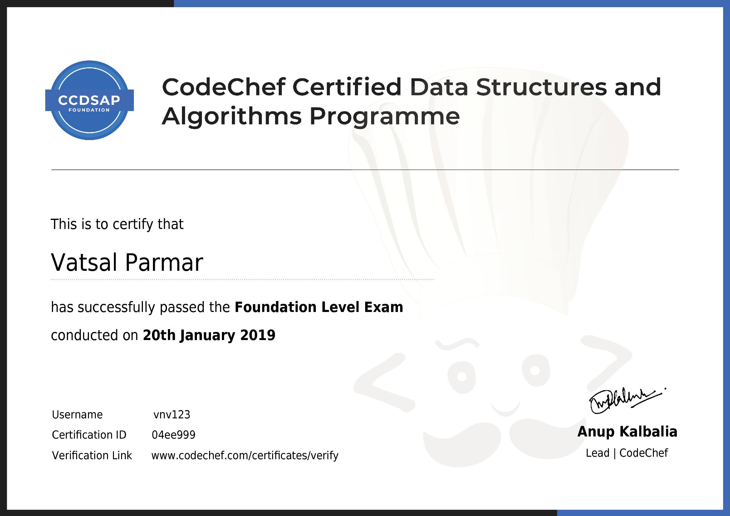 User Certificate | CodeChef
