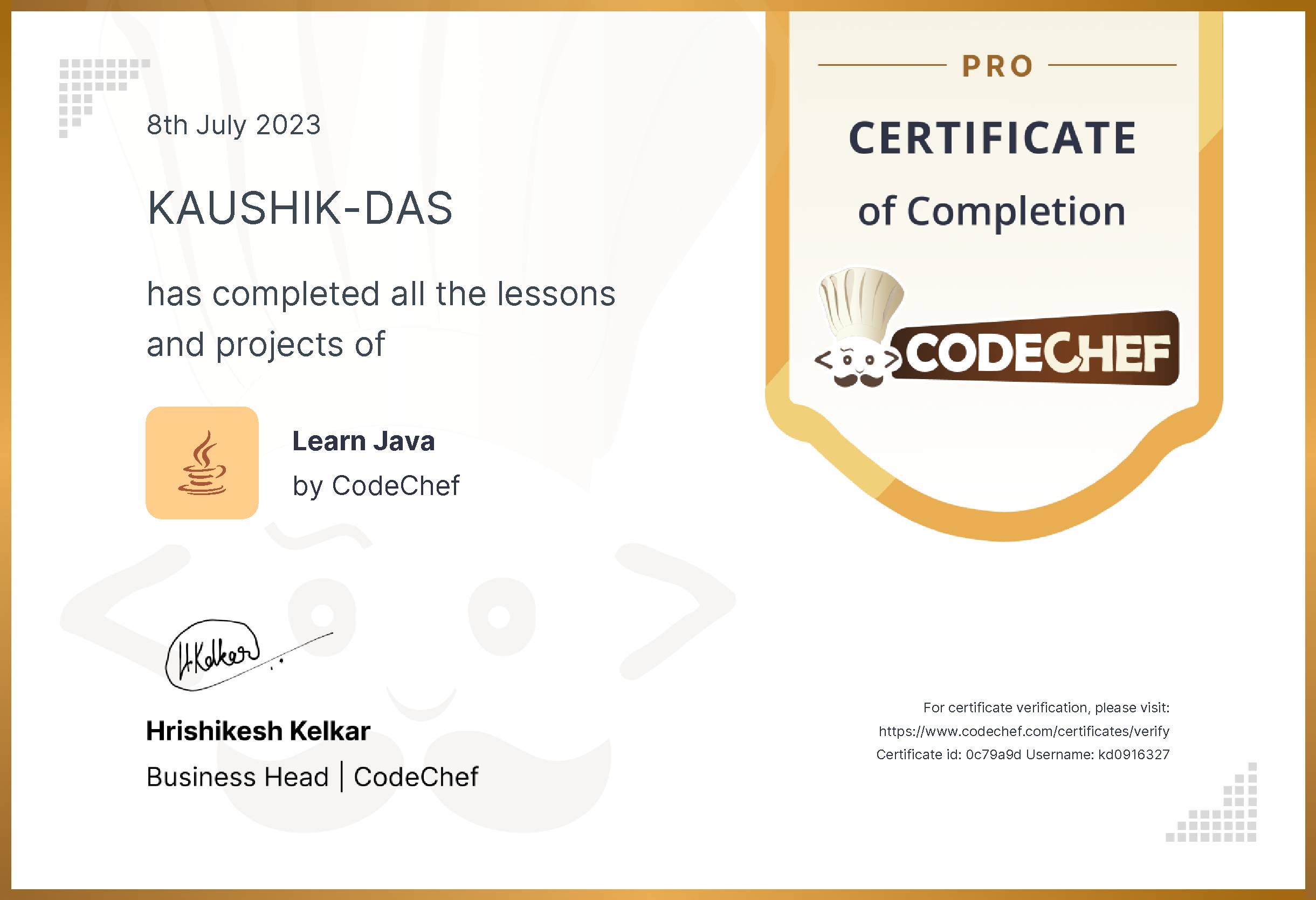 User Certificate | CodeChef