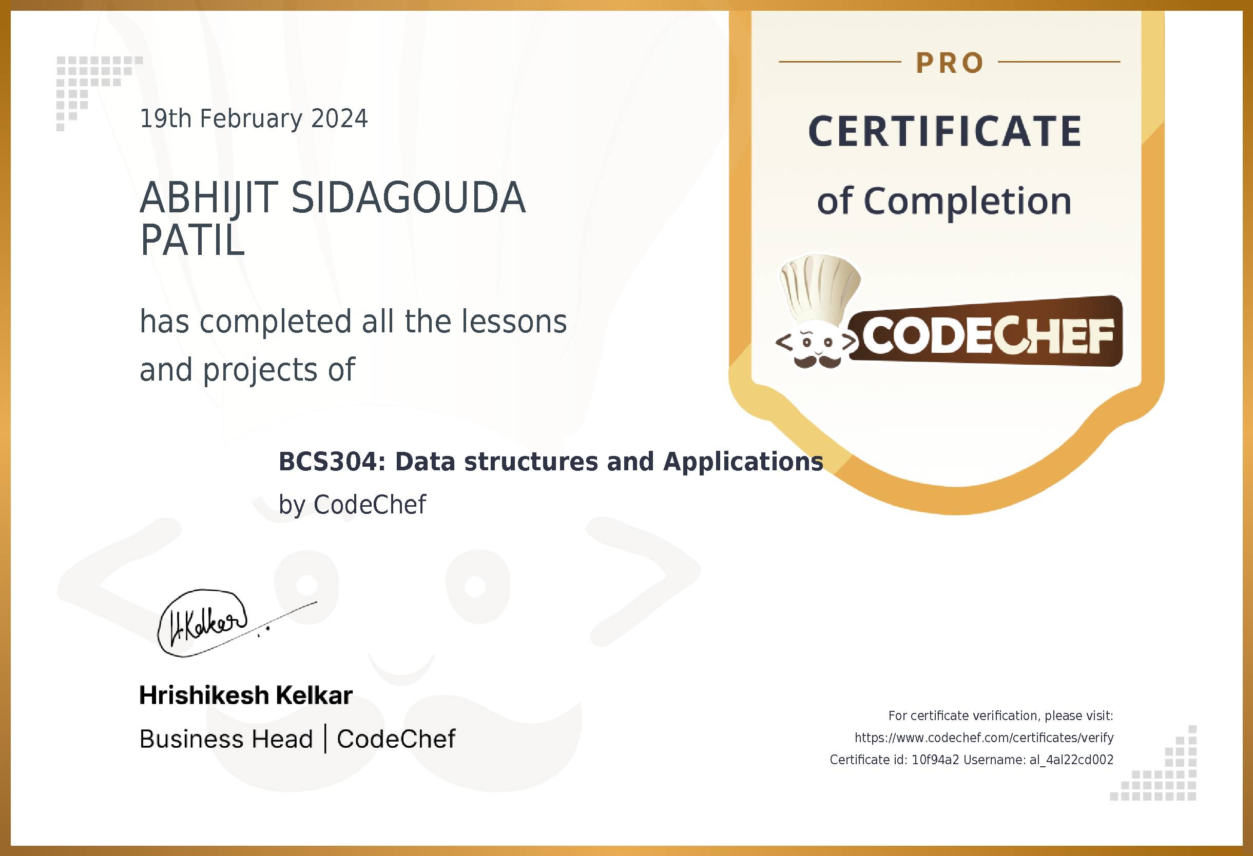 User Certificate | CodeChef