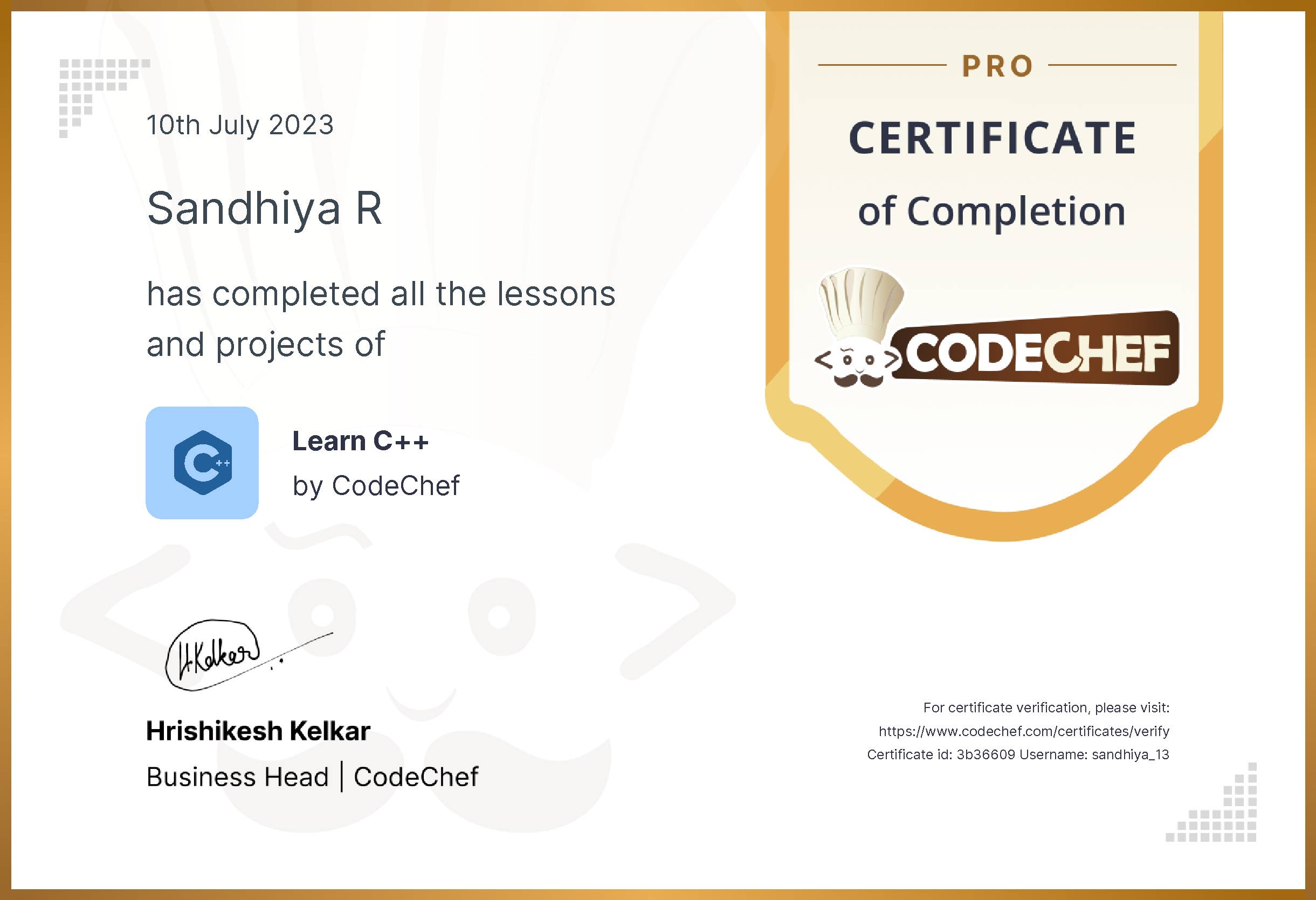 User Certificate | CodeChef