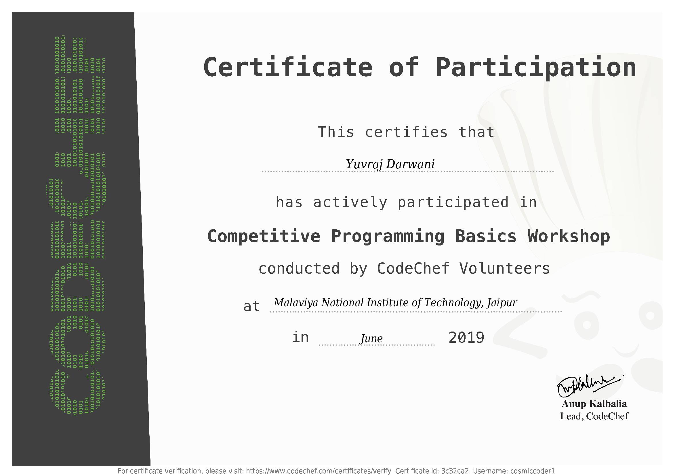 User Certificate | CodeChef