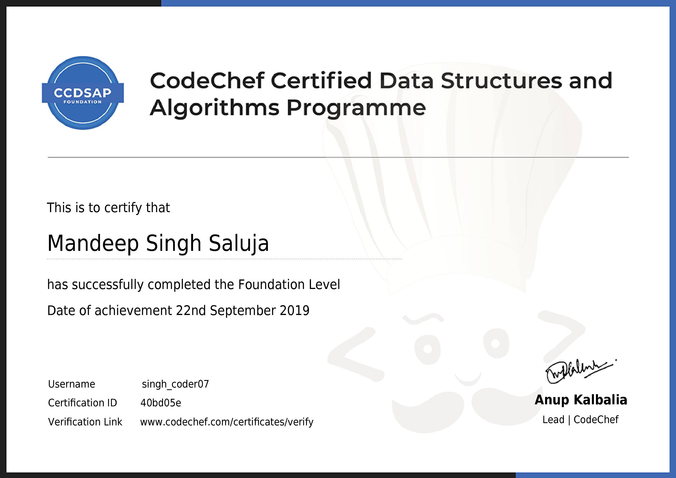 User Certificate | CodeChef