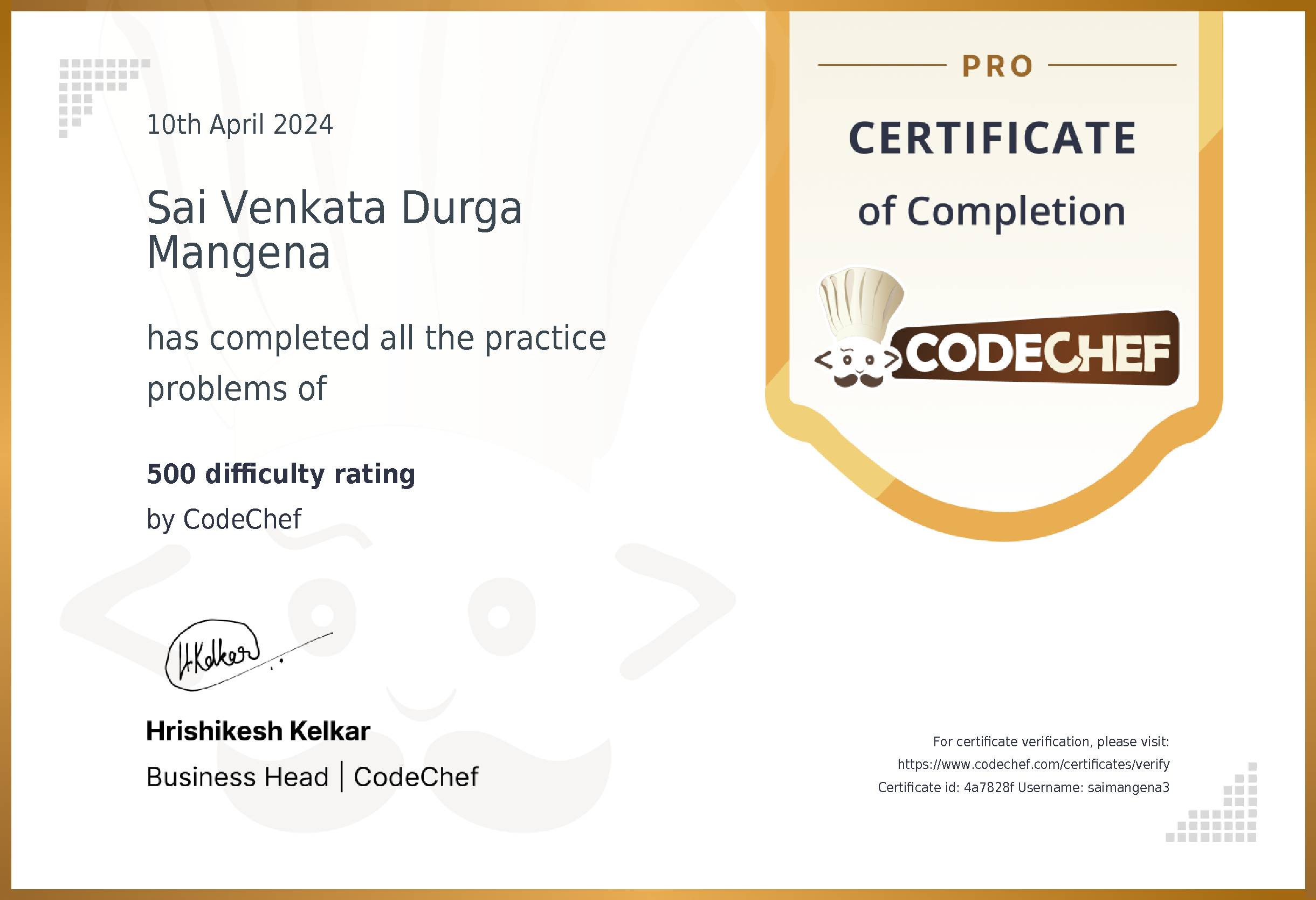 User Certificate | CodeChef