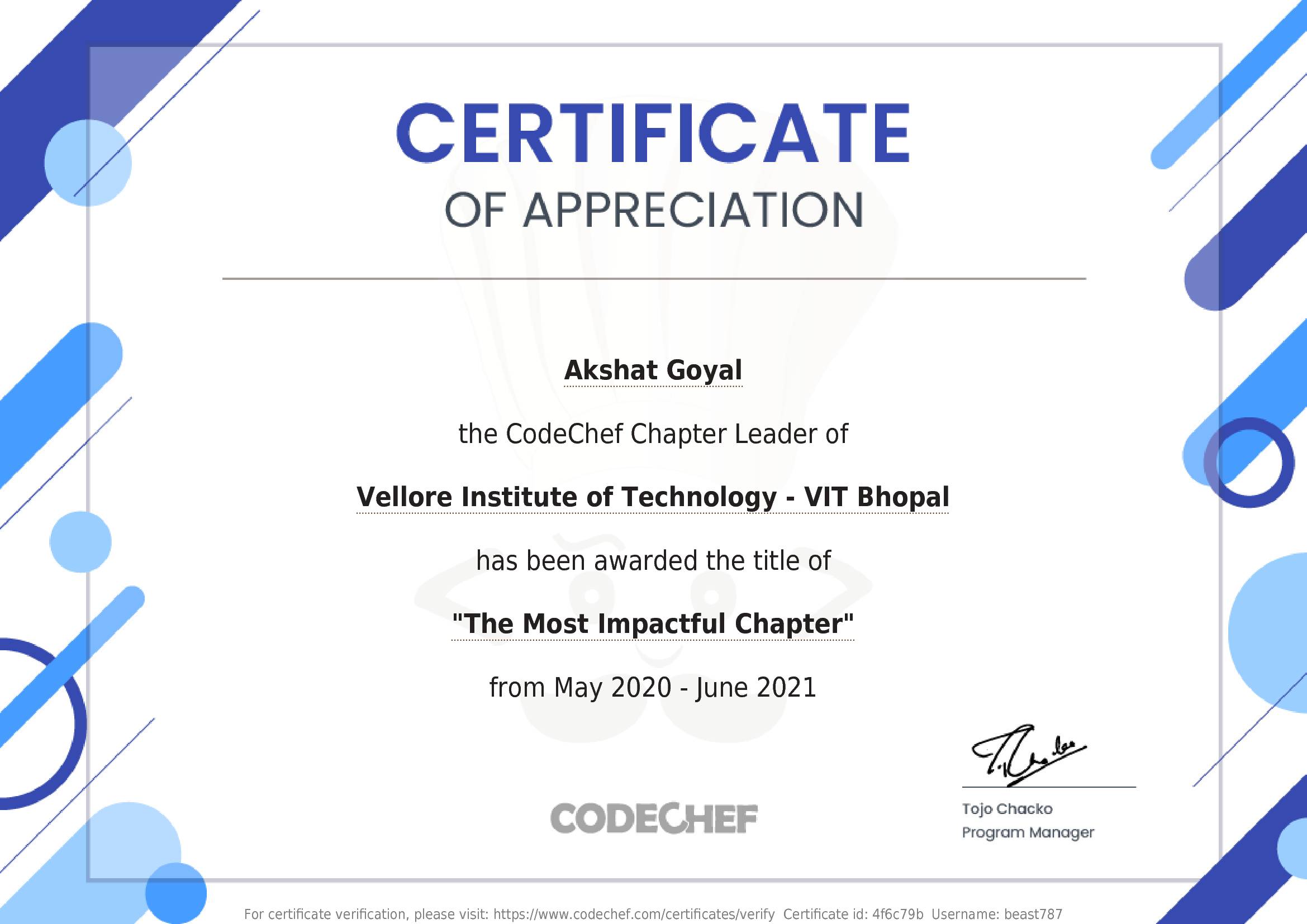 User Certificate | CodeChef
