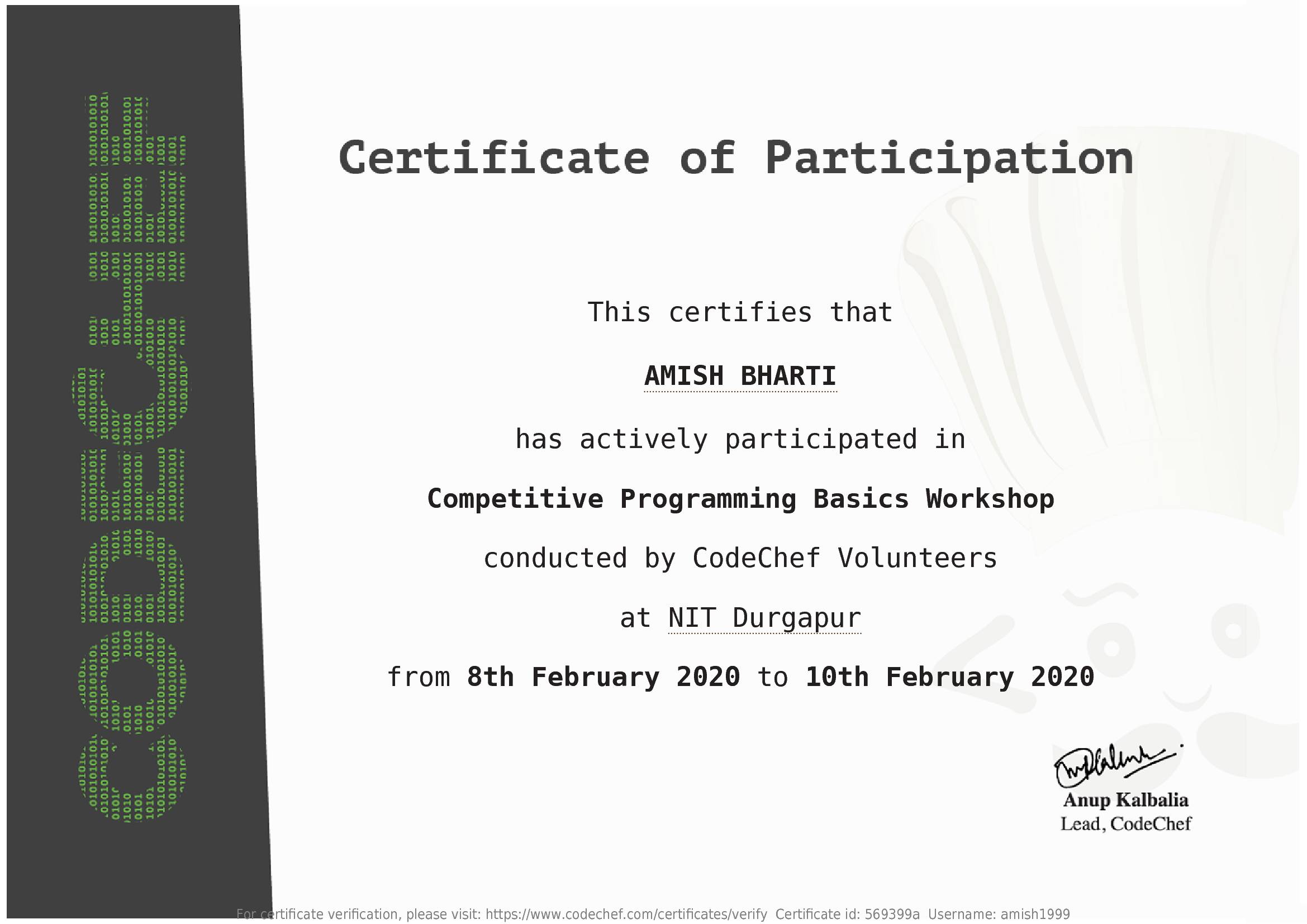 User Certificate | CodeChef