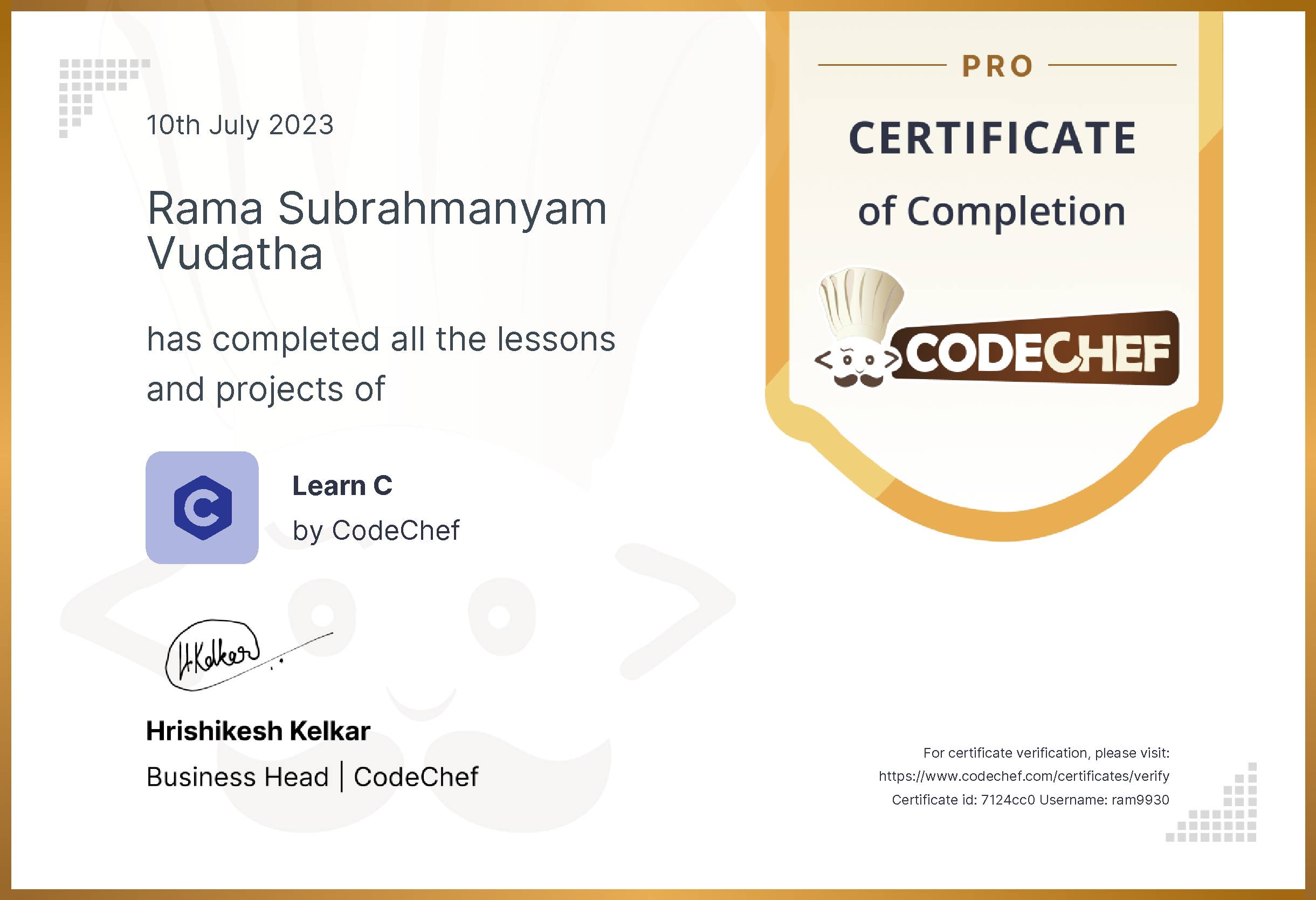 User Certificate | CodeChef
