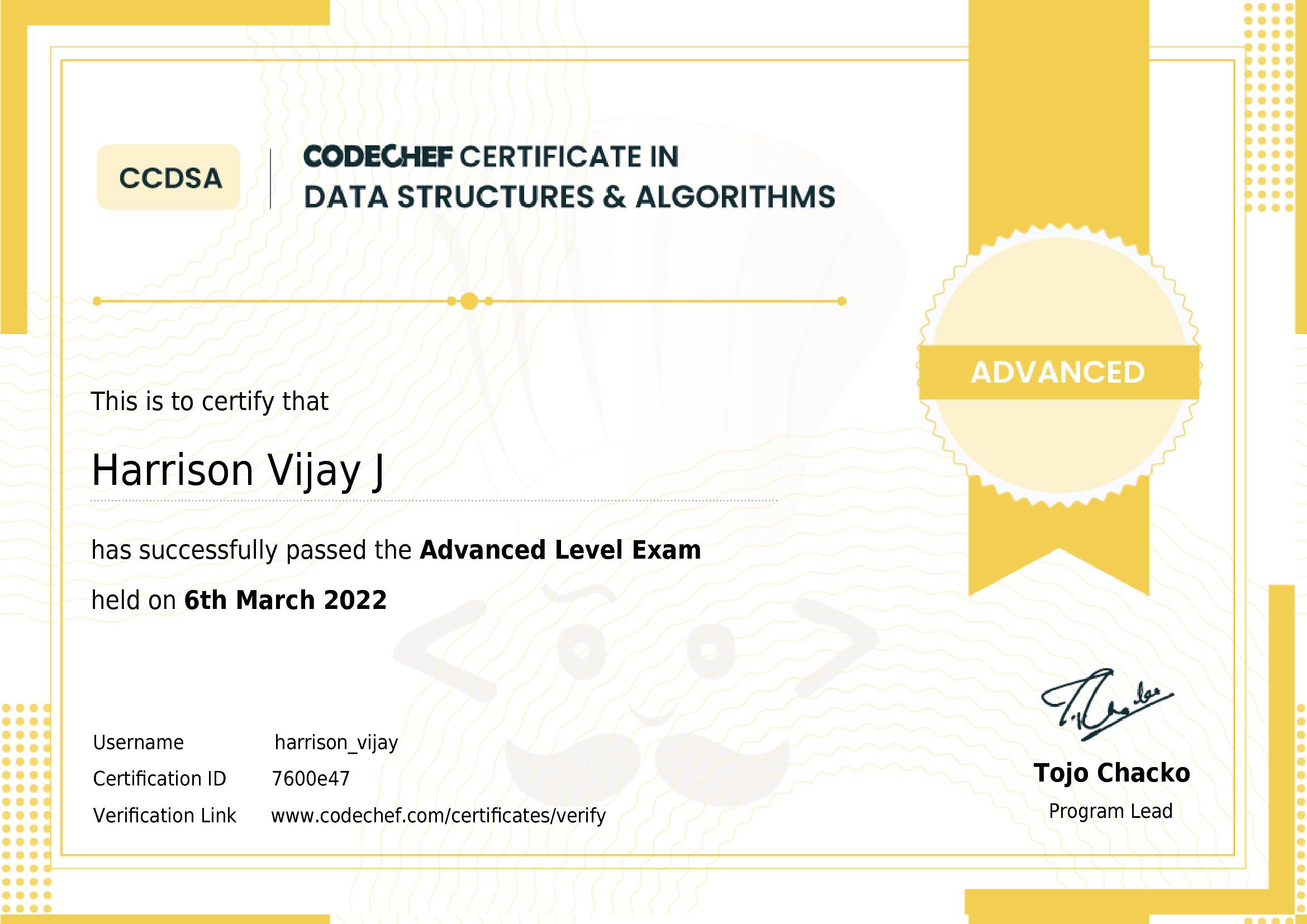 User Certificate | CodeChef