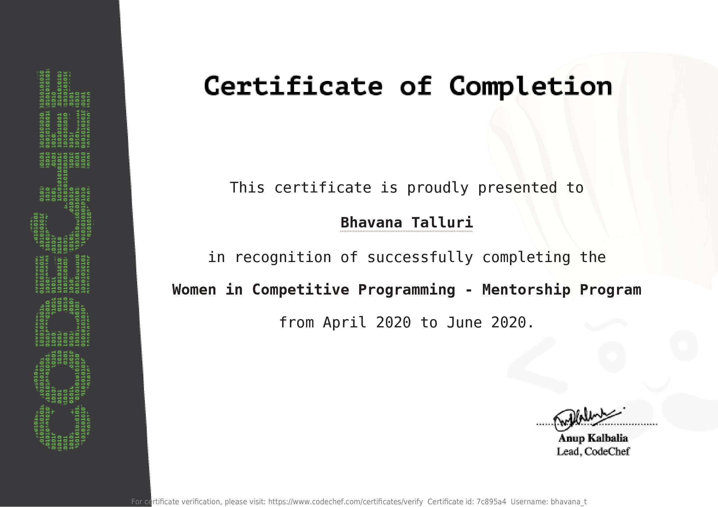 User Certificate | CodeChef