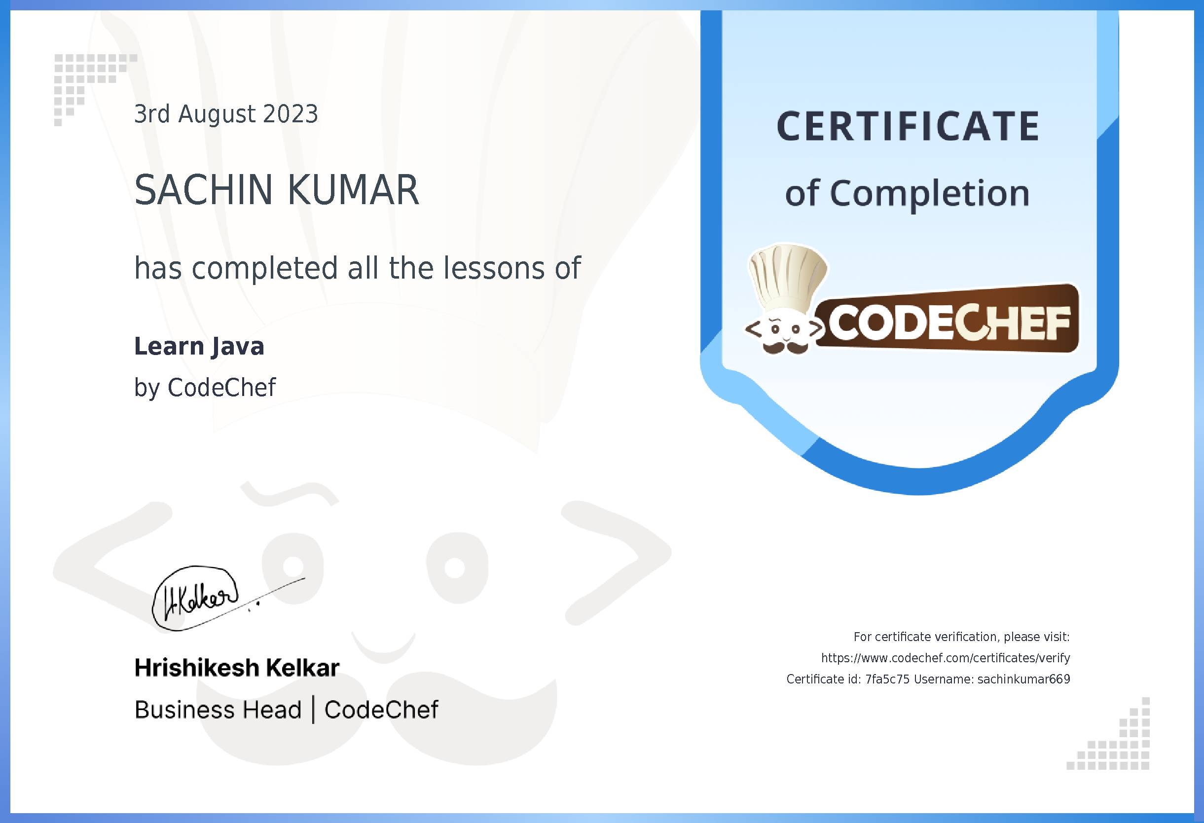 User Certificate | CodeChef
