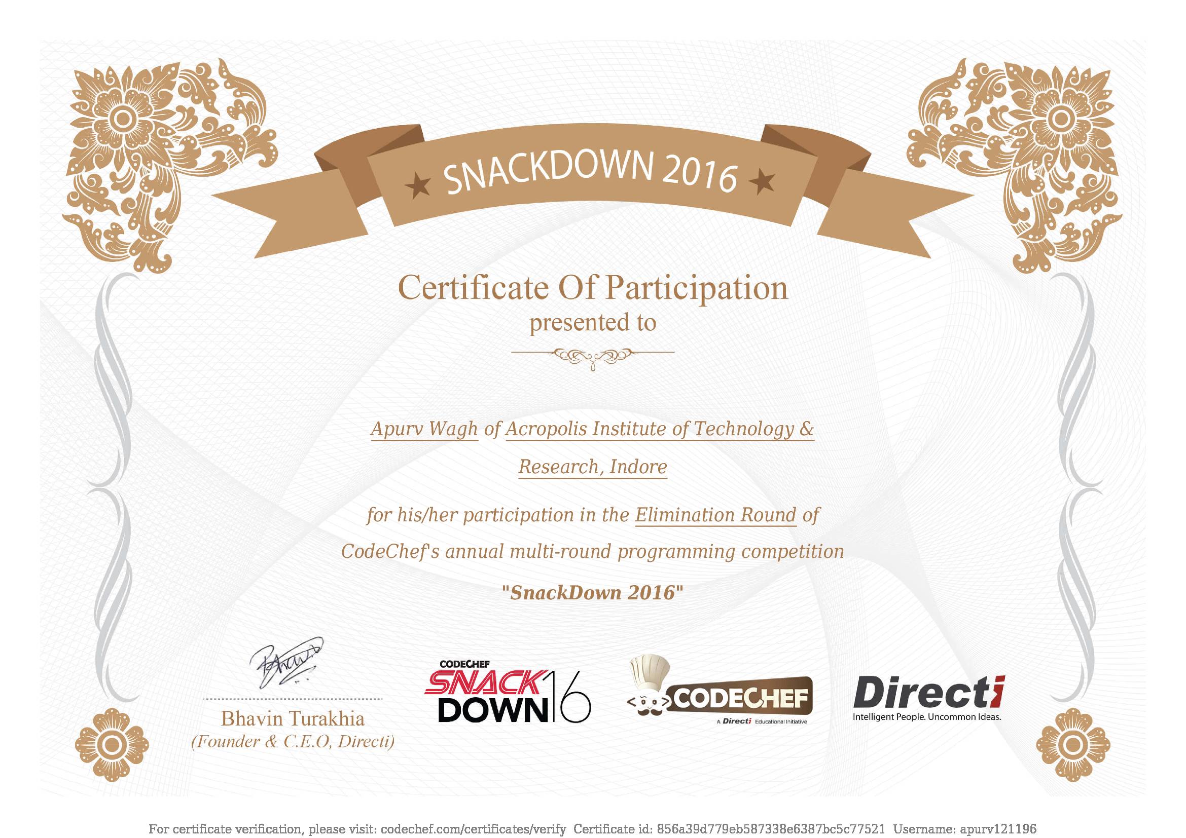 User Certificate | CodeChef