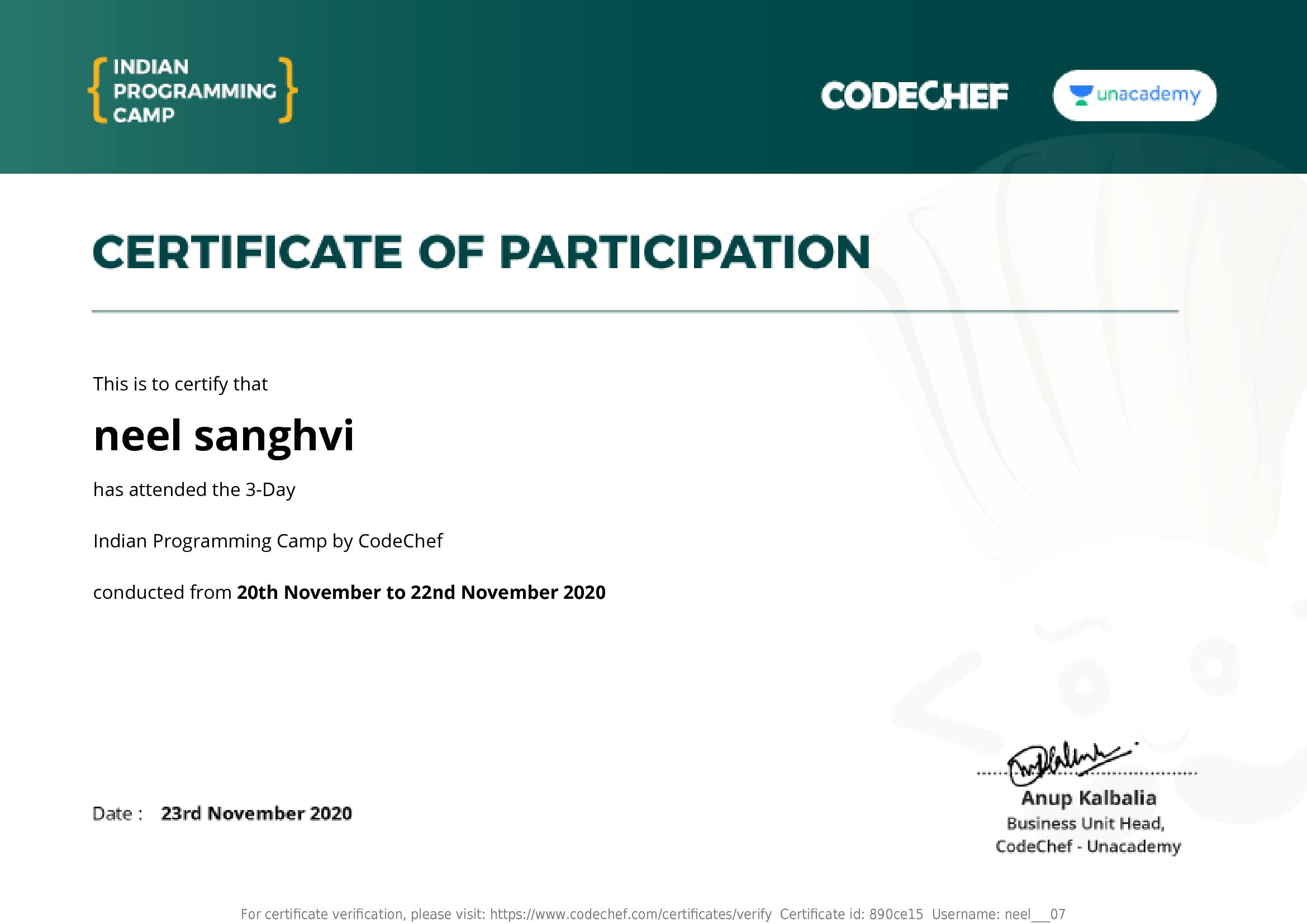 User Certificate | CodeChef User Certificate | CodeChef