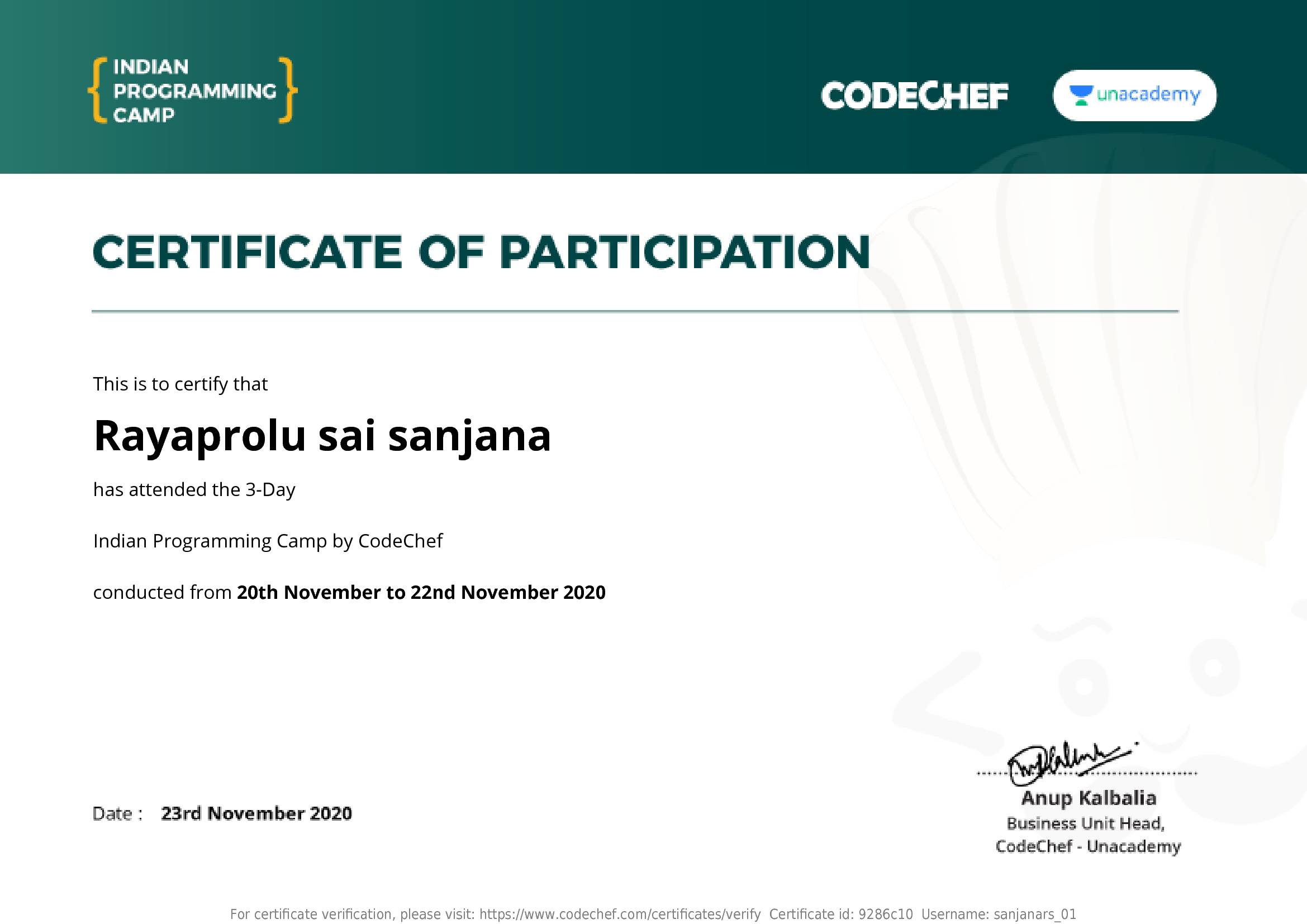 User Certificate | CodeChef