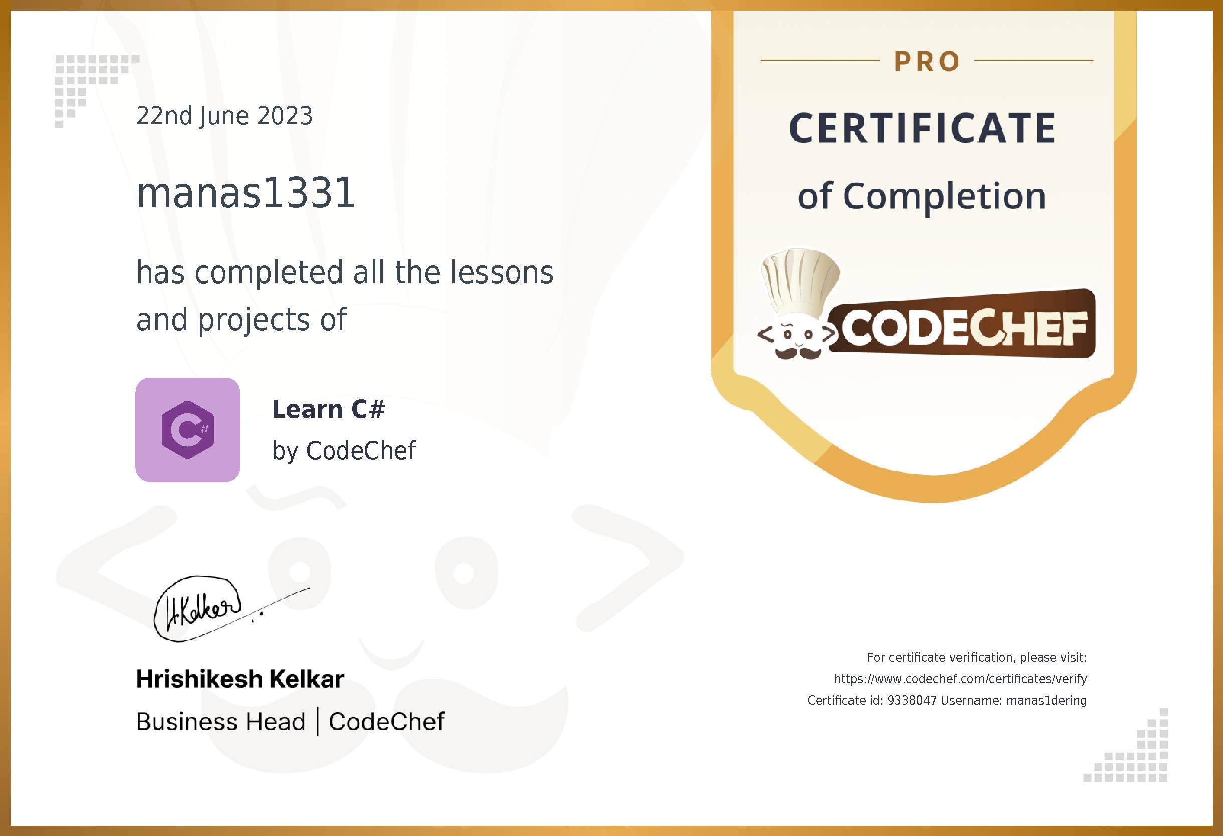 User Certificate | CodeChef