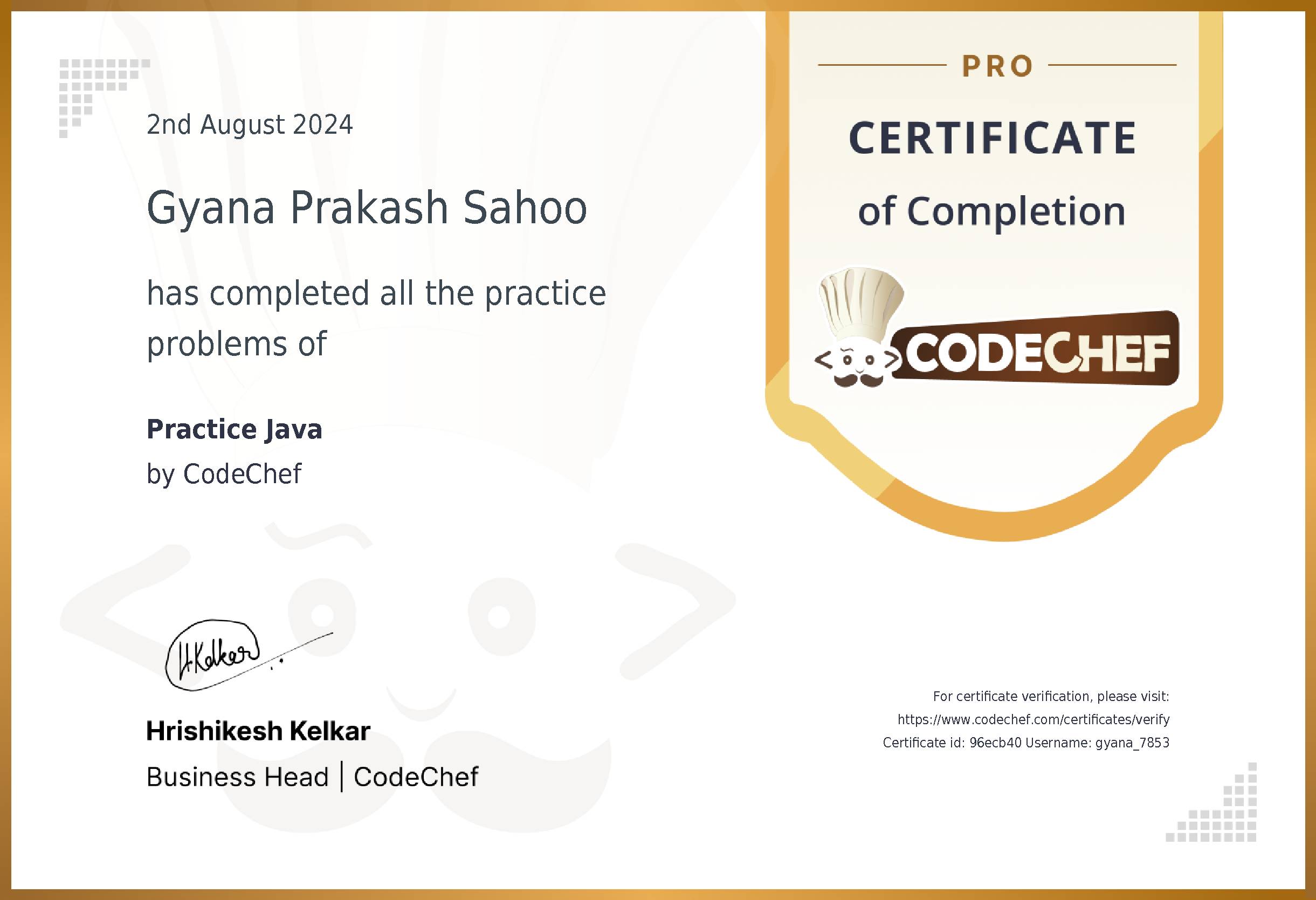 User Certificate | CodeChef