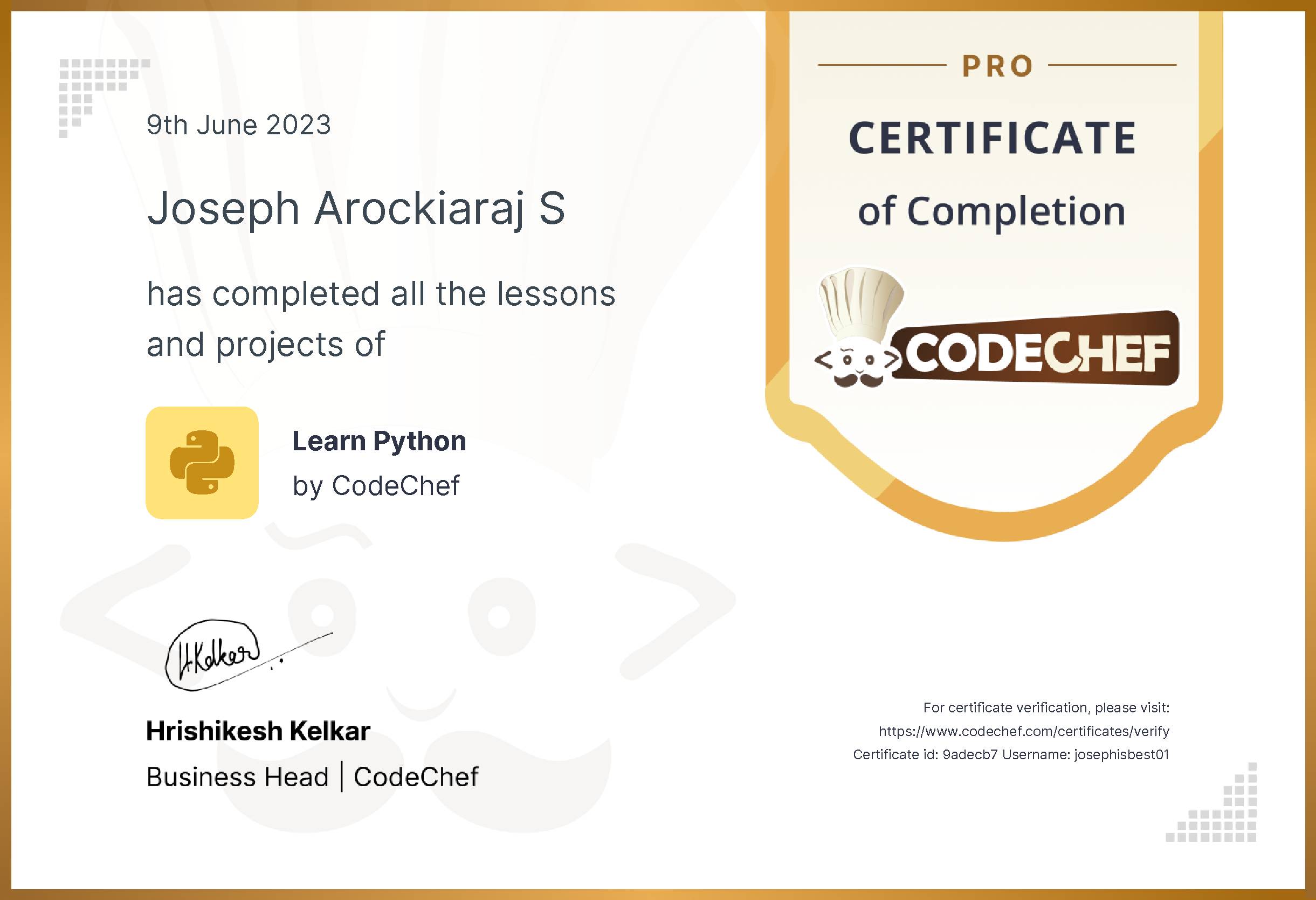 User Certificate | CodeChef
