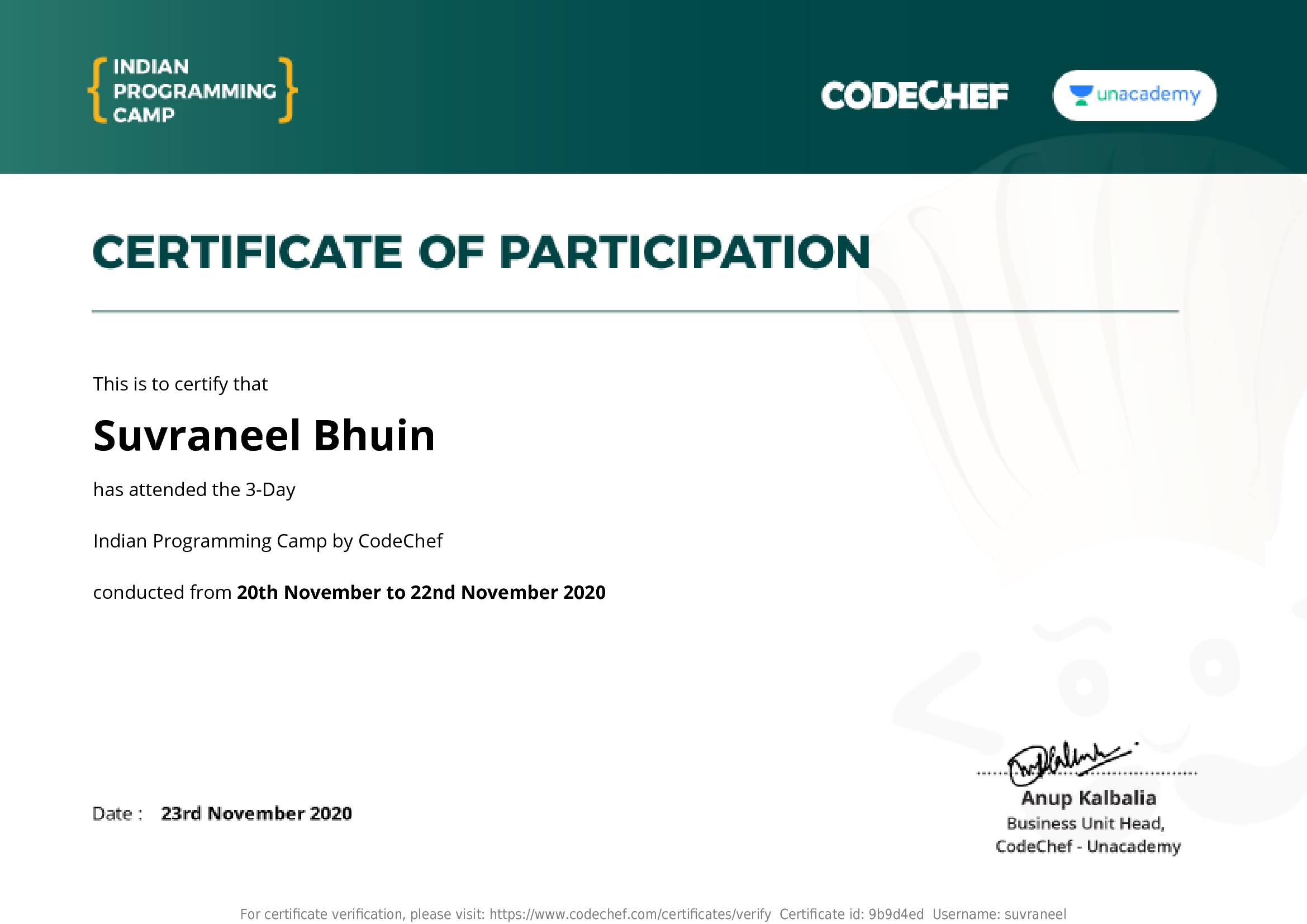 User Certificate | CodeChef
