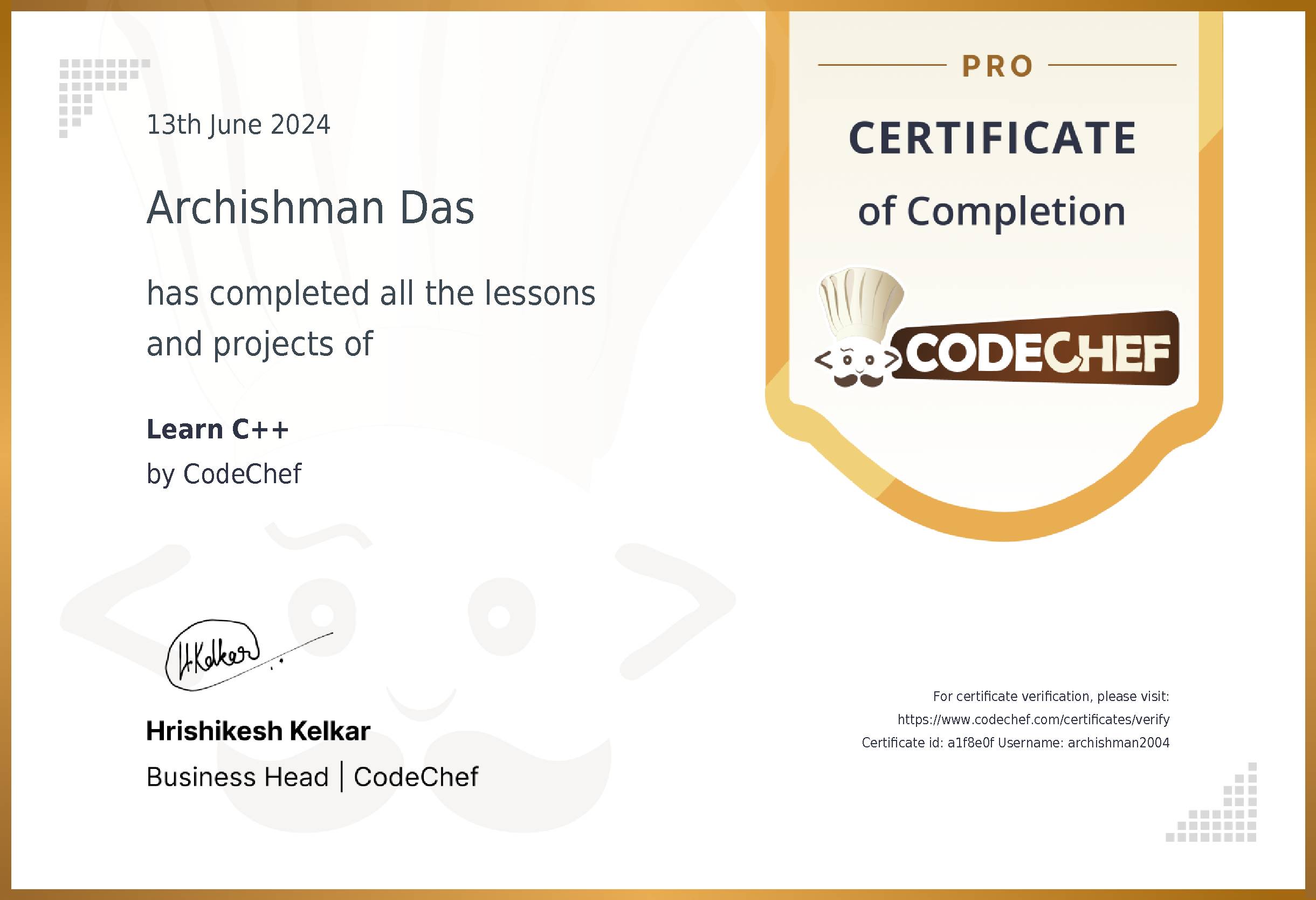 User Certificate | CodeChef