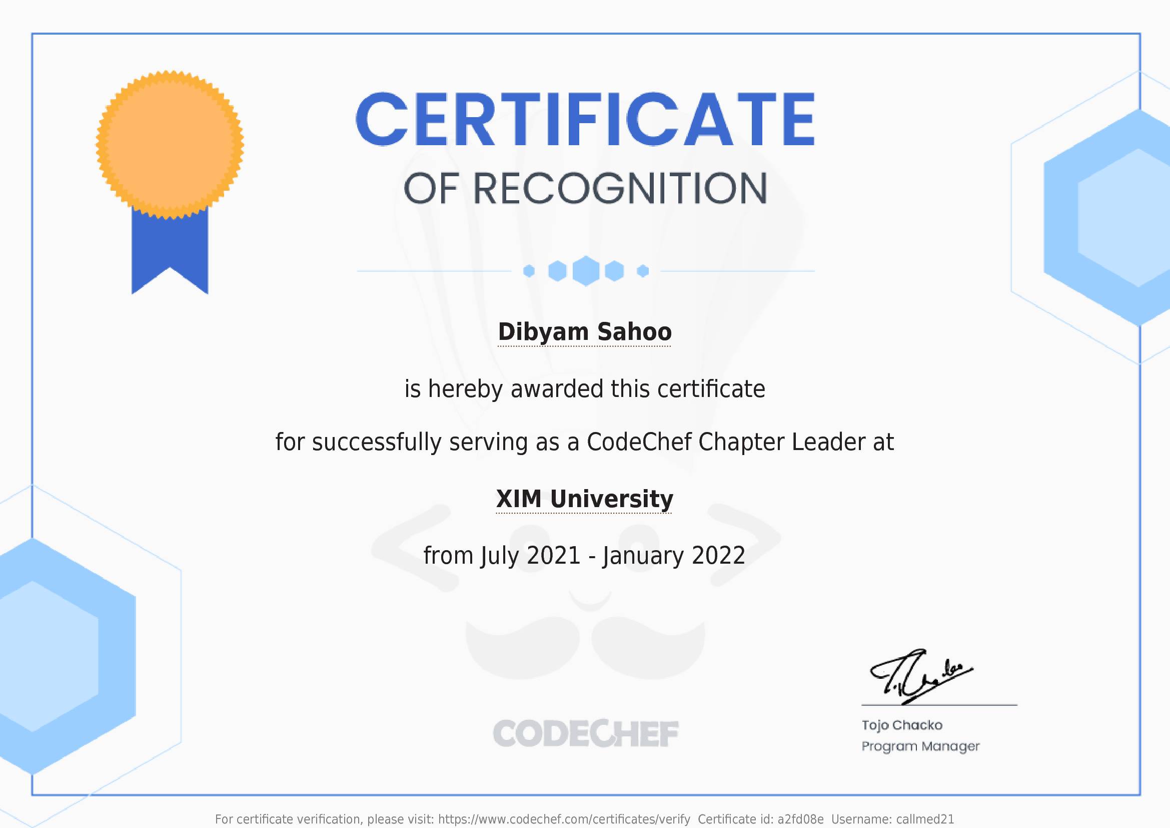 User Certificate | CodeChef