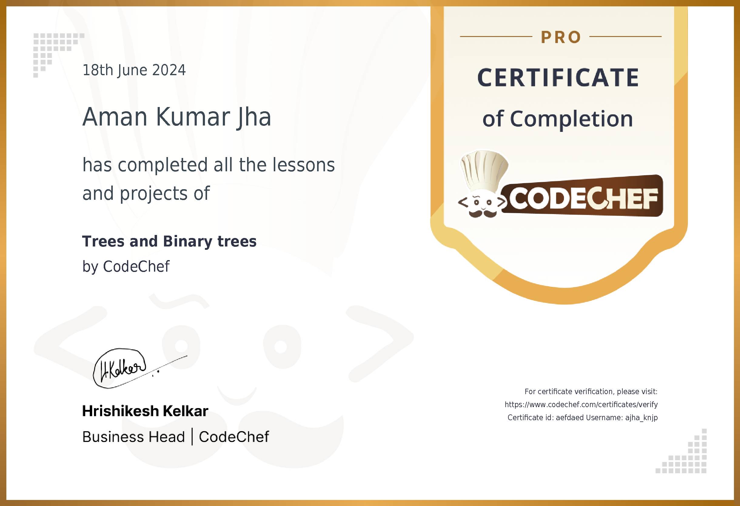 User Certificate | CodeChef