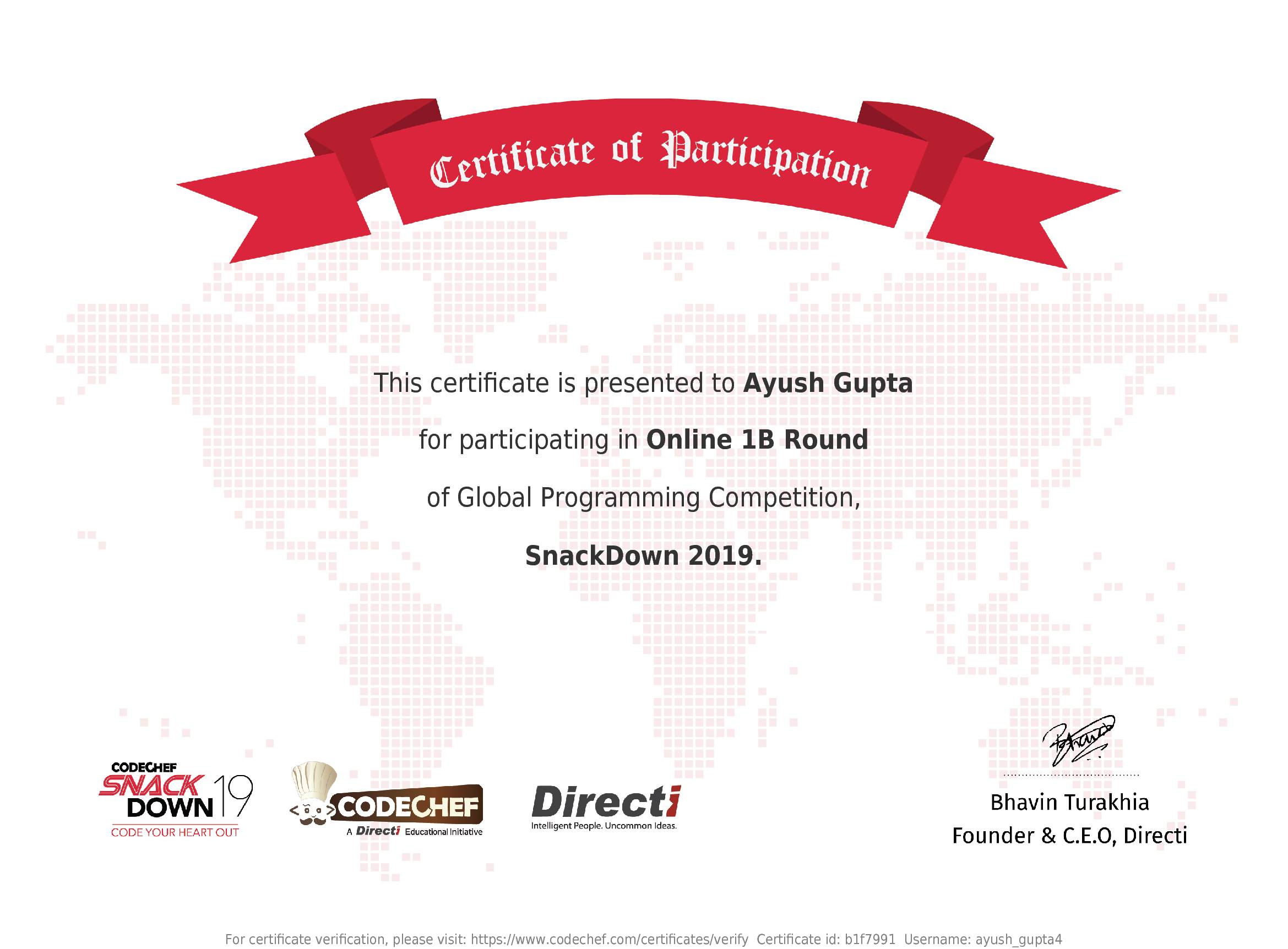 User Certificate | CodeChef