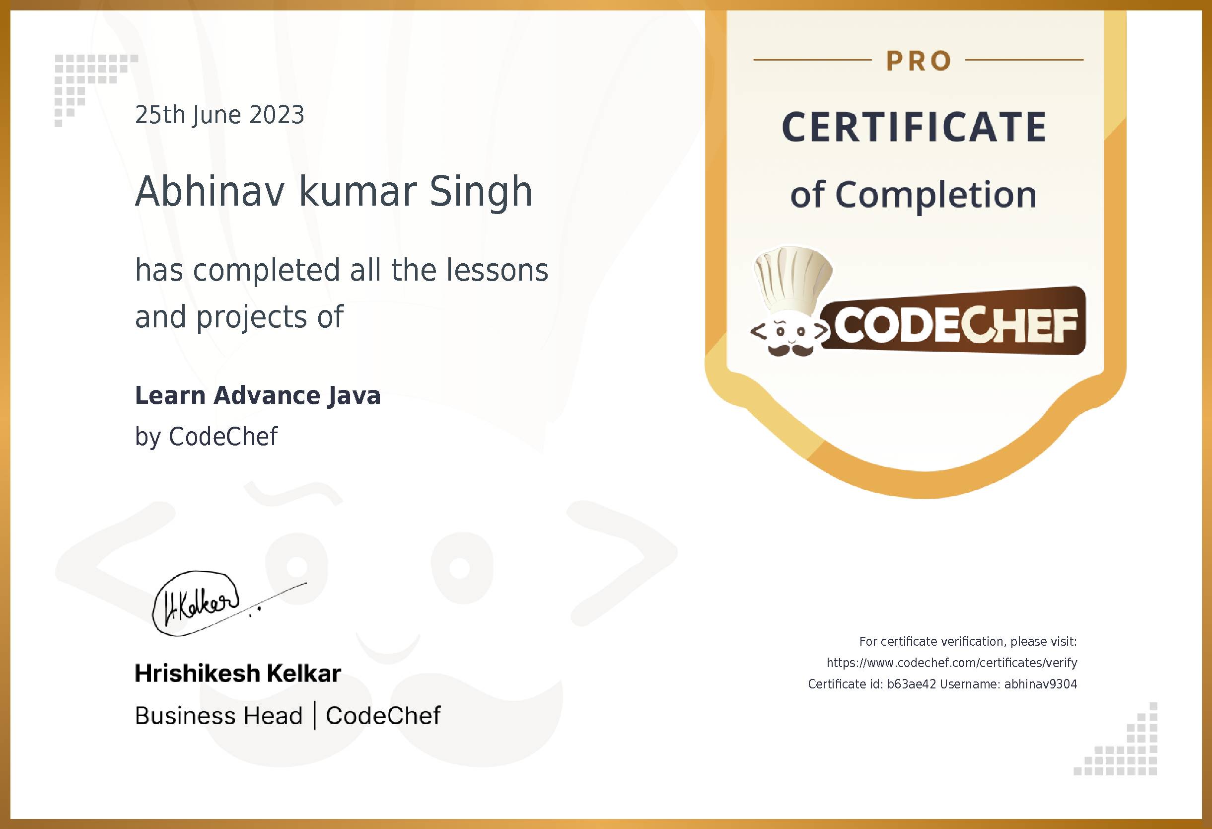 User Certificate | CodeChef