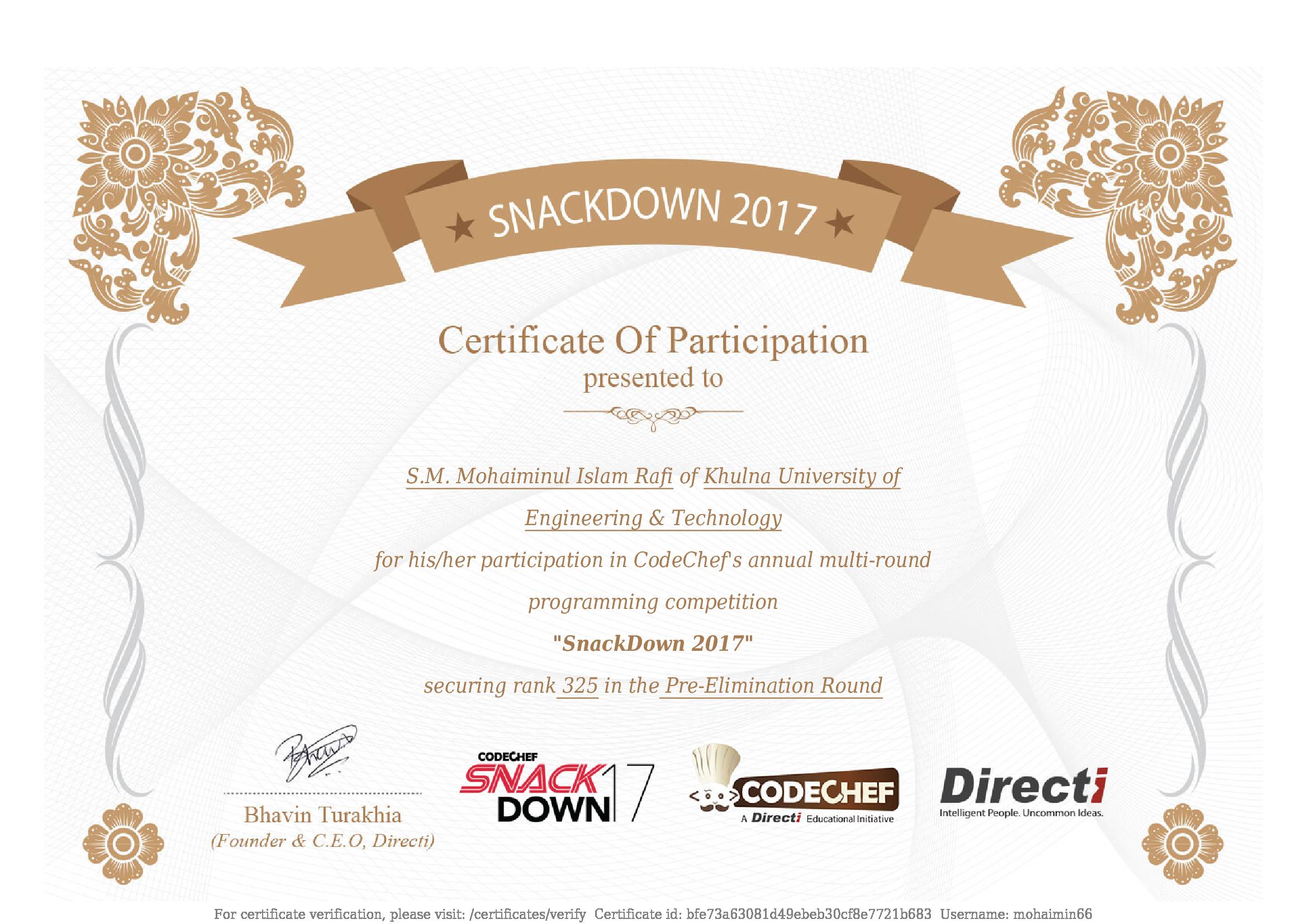 User Certificate | CodeChef