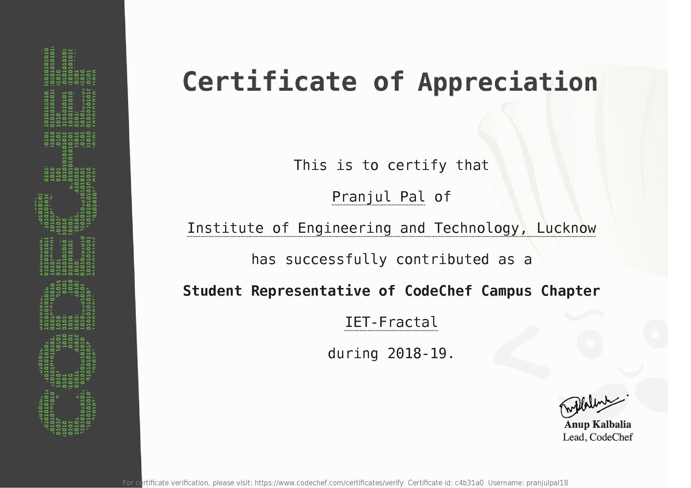 User Certificate | CodeChef