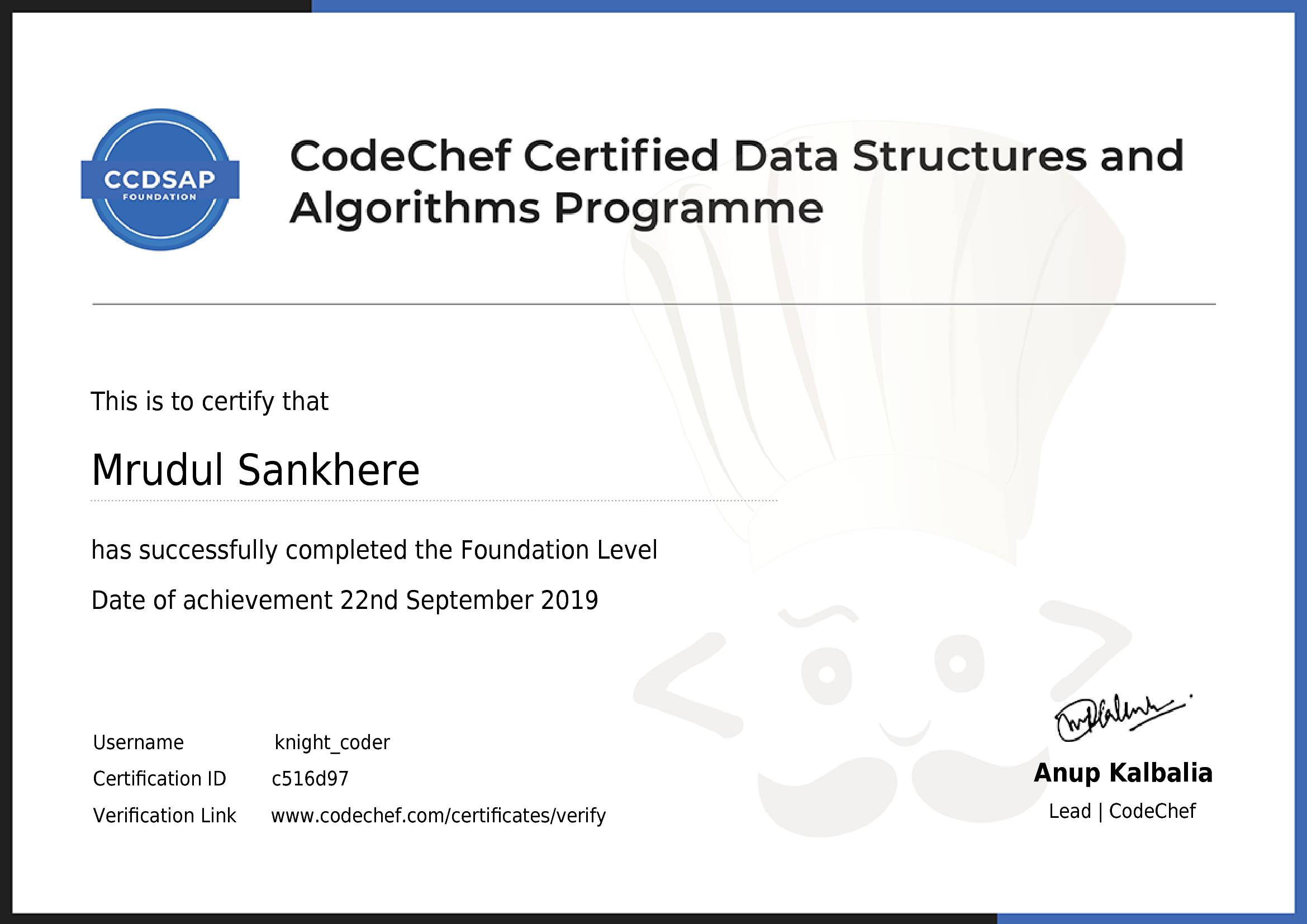 User Certificate | CodeChef