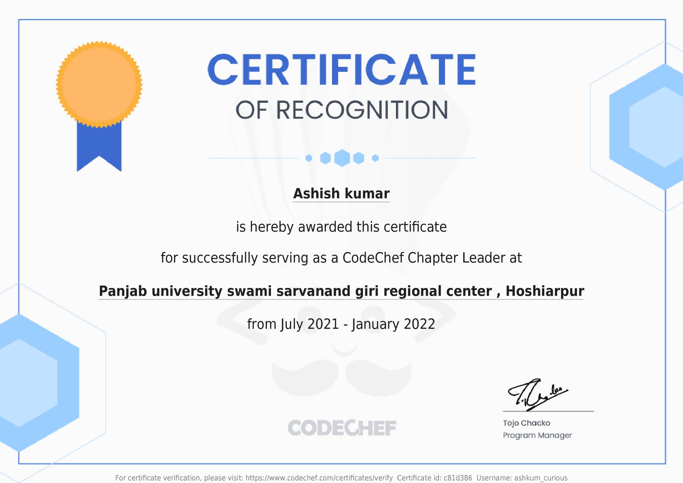 User Certificate | CodeChef