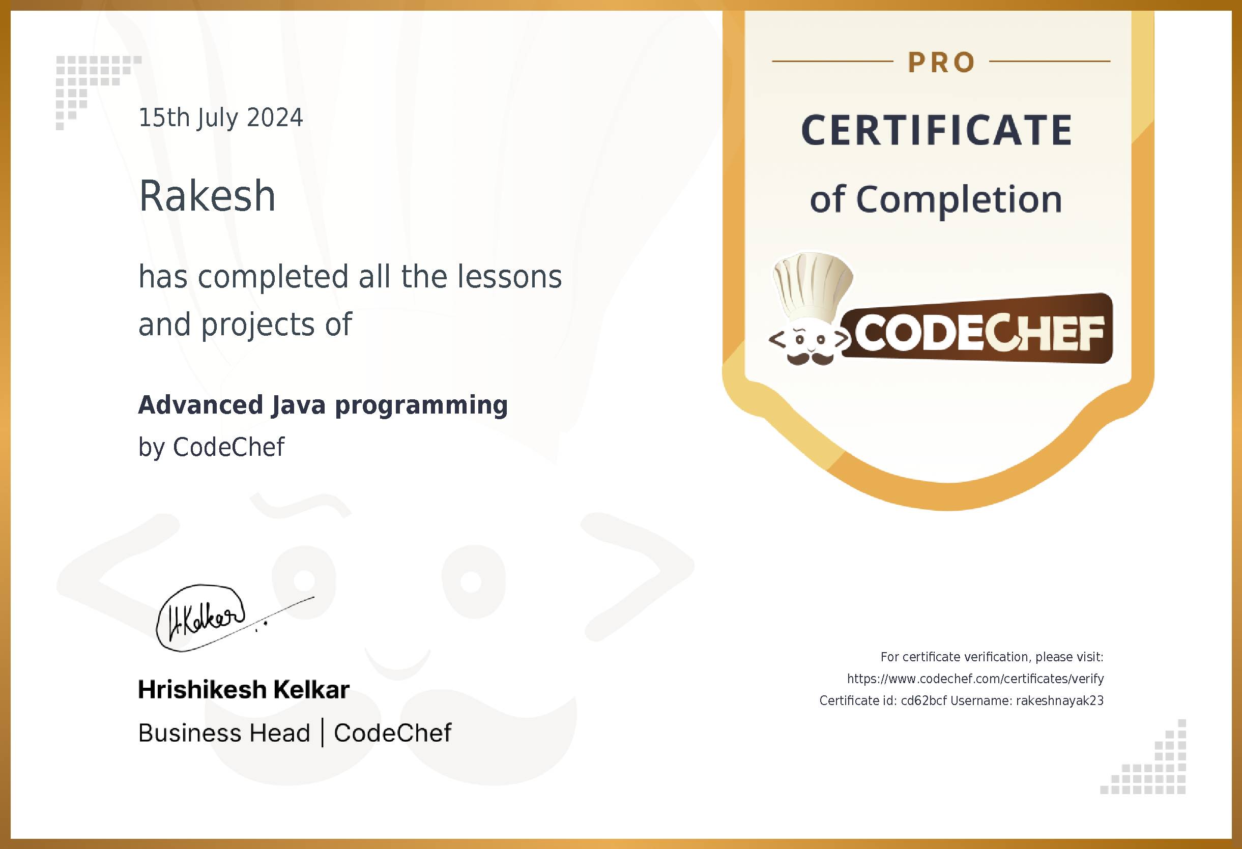 User Certificate | CodeChef