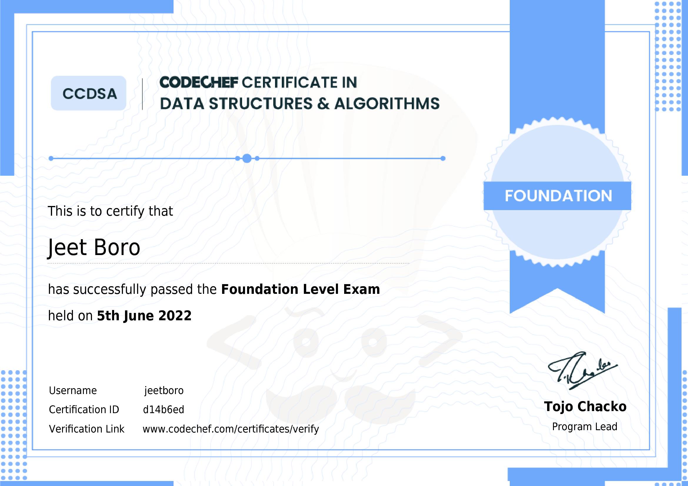 User Certificate | CodeChef
