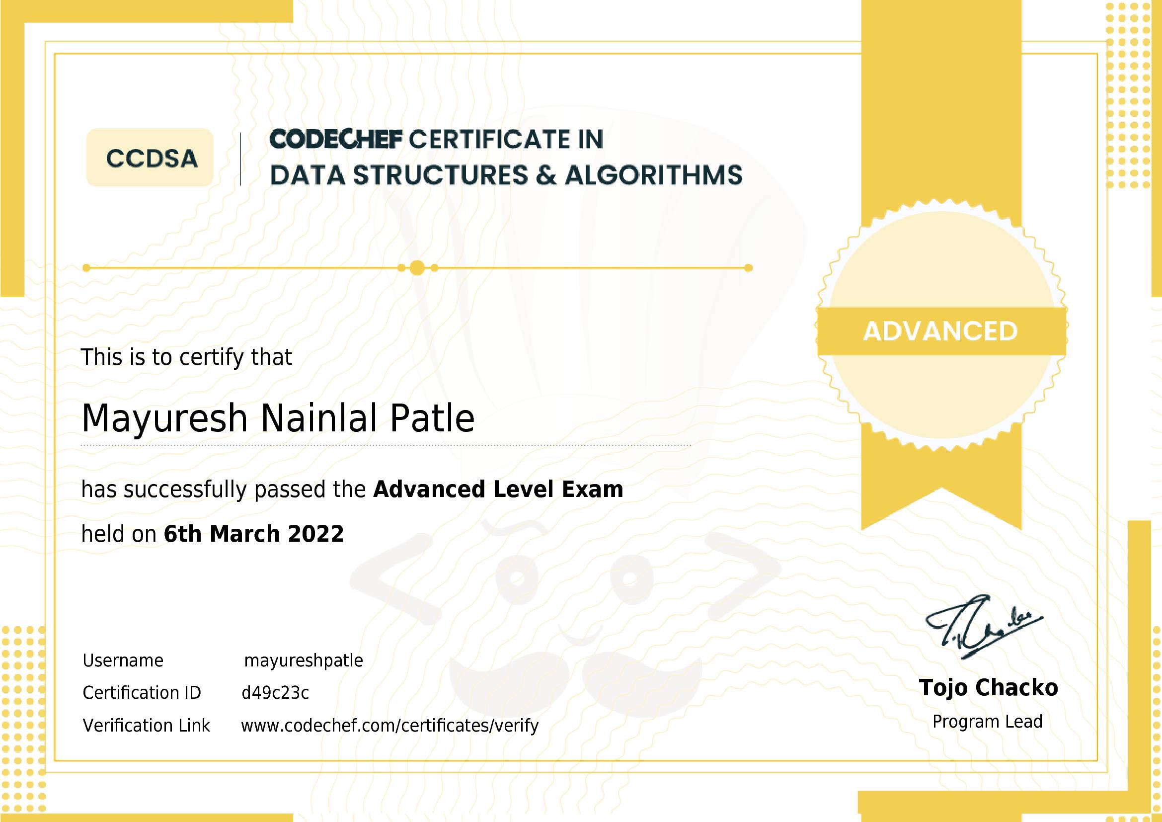 User Certificate | CodeChef