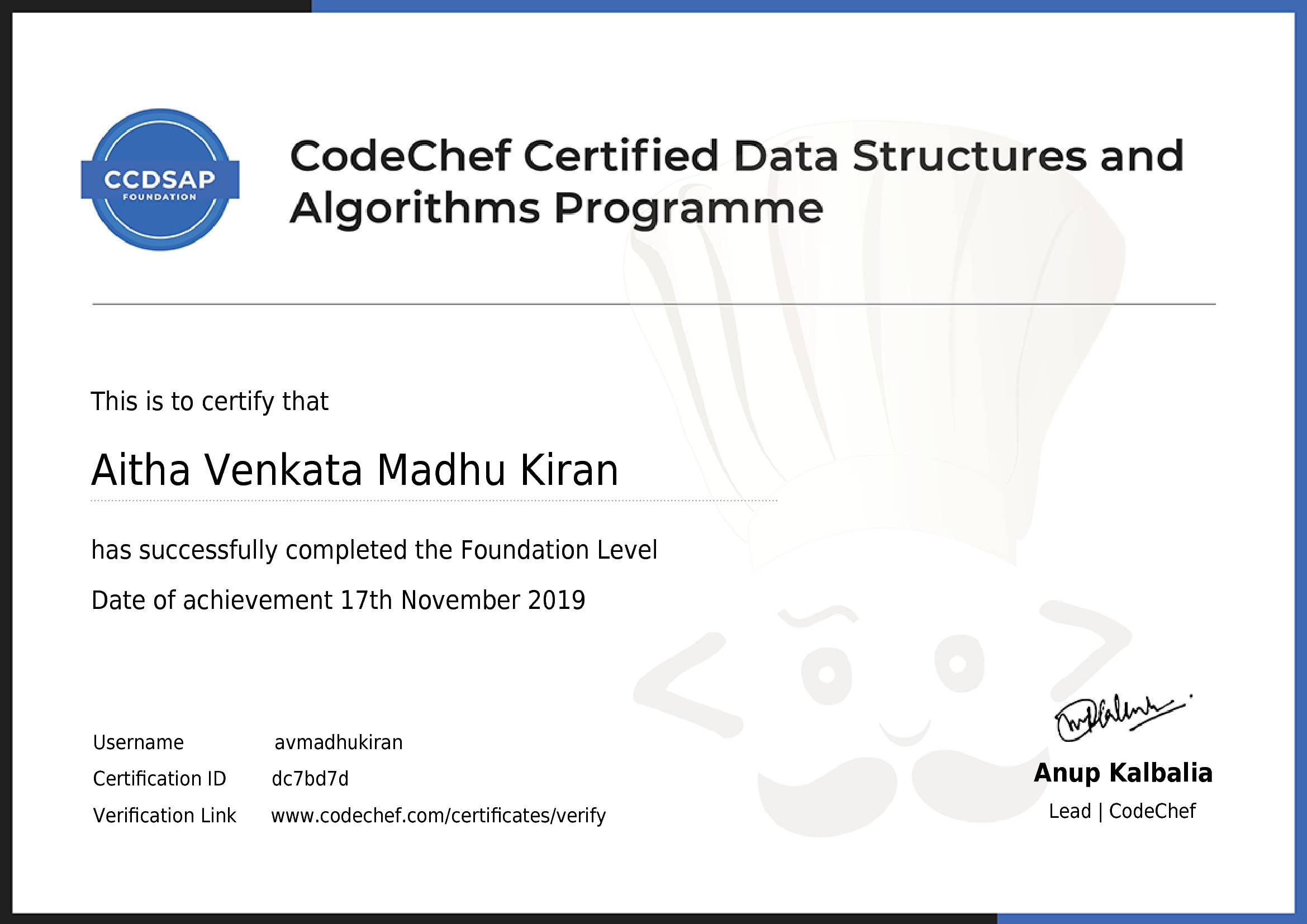 User Certificate | CodeChef