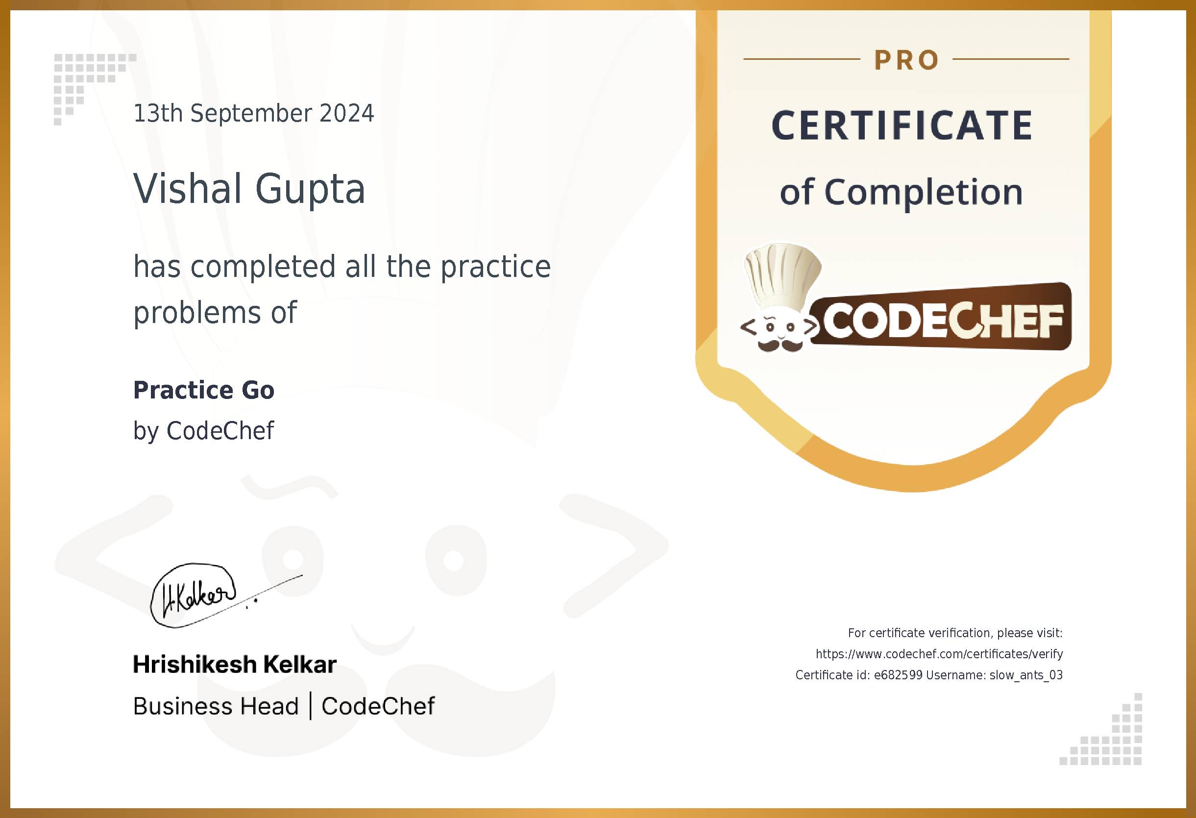 User Certificate | CodeChef