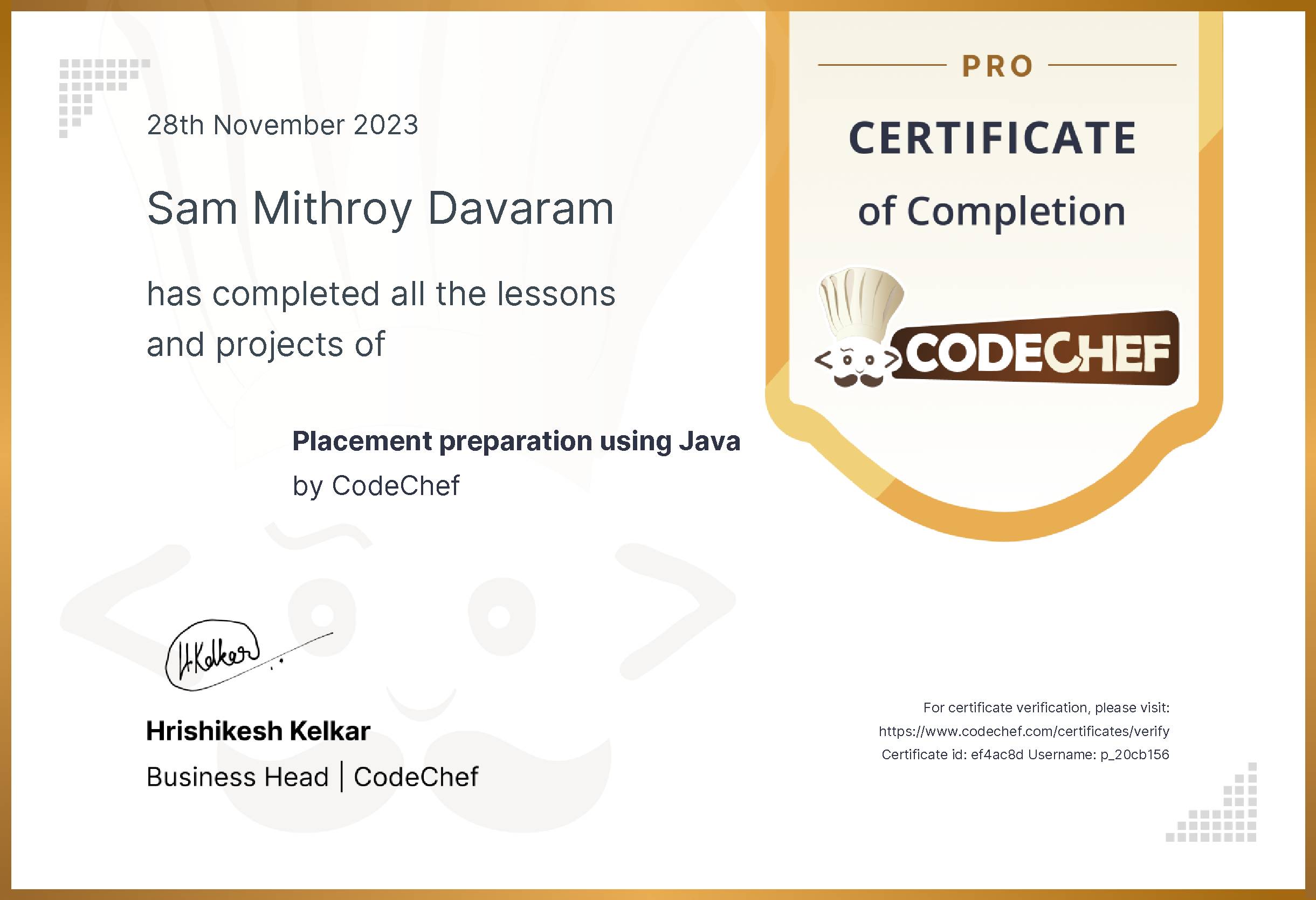 User Certificate | CodeChef