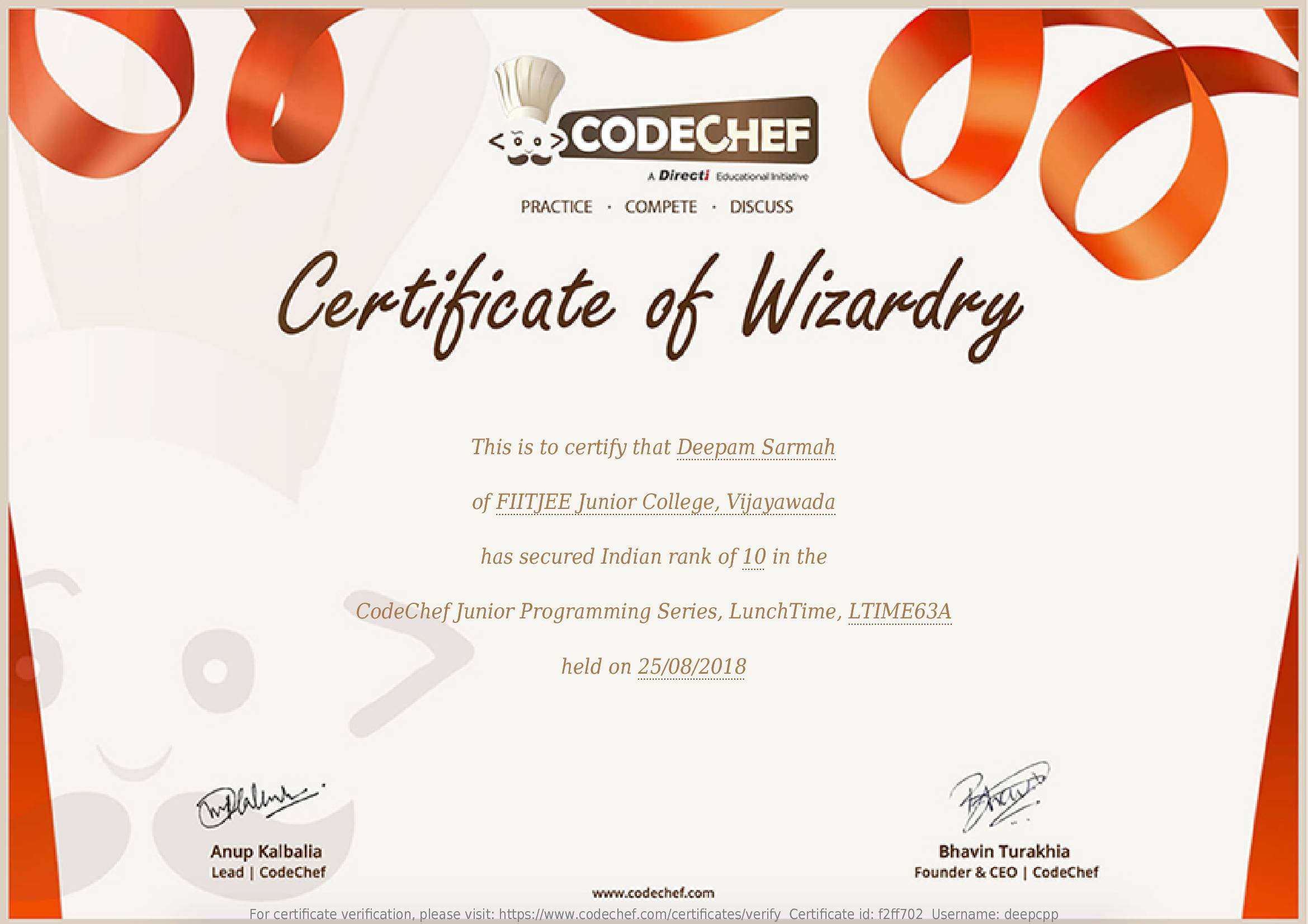 User Certificate | CodeChef