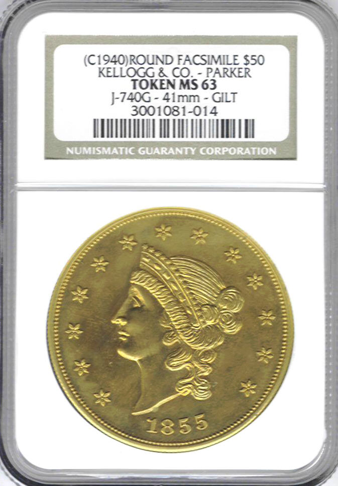 J740G Kellogg $50 Coin Details - SO-CALLED SLUGS