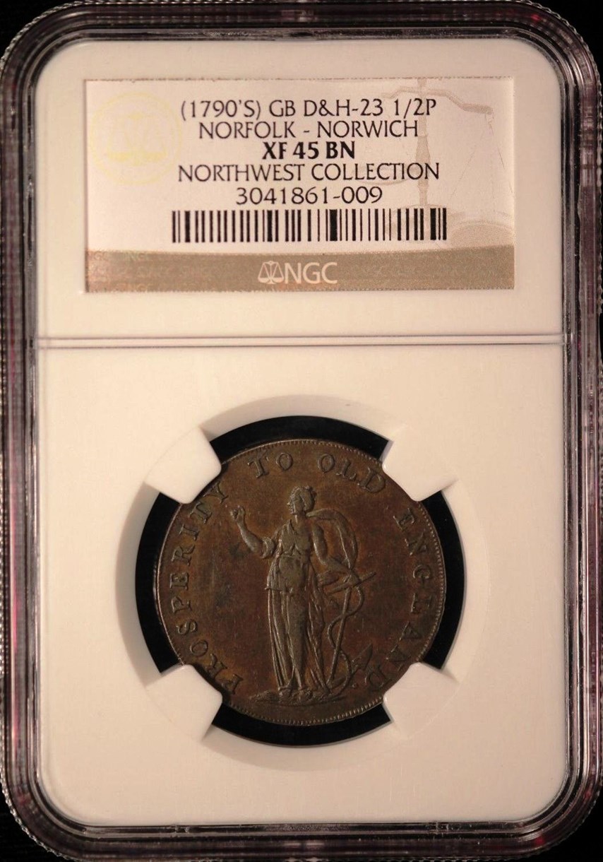(1790'S) GB 1/2P Norfolk - Norwich D&H-23 Coin Details - Great Britain ...