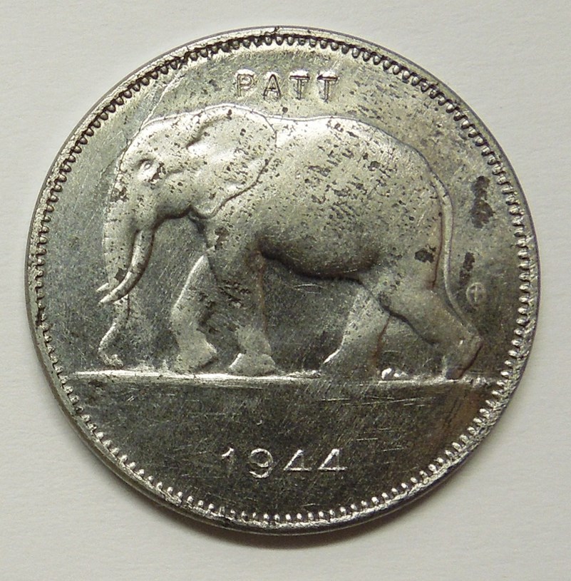 1944 2 Francs Steel Pattern - Round "PATT" Coin Details - Belgian Congo ...