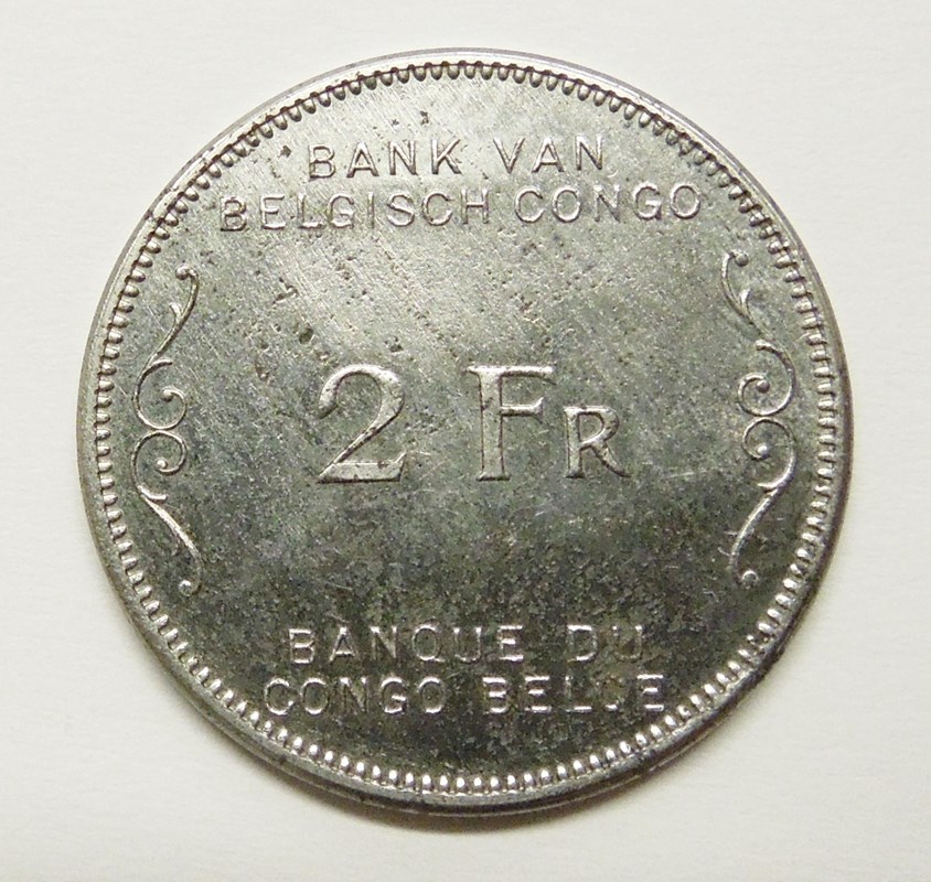 1944 2 Francs Steel Pattern - Round "PATT" Coin Details - Belgian Congo ...