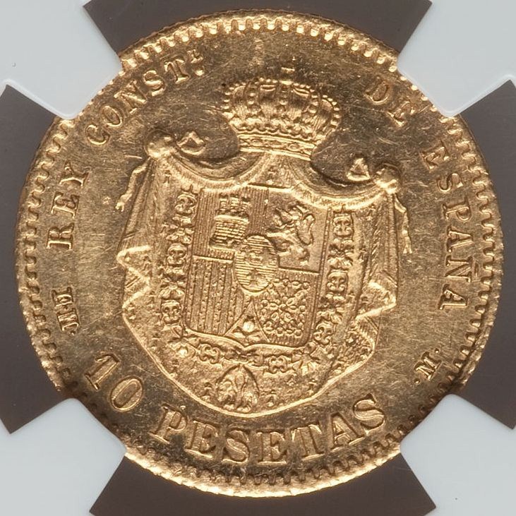10 PESETAS 1878 (*18-*78) Coin Details - Spain Gold 10 Pesetas, Alfonso ...