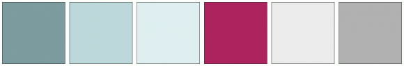 ColorCombo10525 with Hex Colors #7D9C9F #BDD8DA #DFEFF0 #AD235E #ECECEC ...