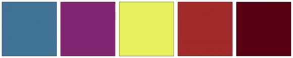 ColorCombo11506 with Hex Colors #417396 #802671 #E7F05C #A12A2A #5A0014