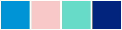 ColorCombo13437 with Hex Colors #0094D5 #F7CAC9 #69DBC8 #03257E