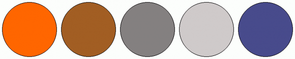 ColorCombo13573 with Hex Colors #FF6600 #A25E23 #848080 #CFCACA #484B8C
